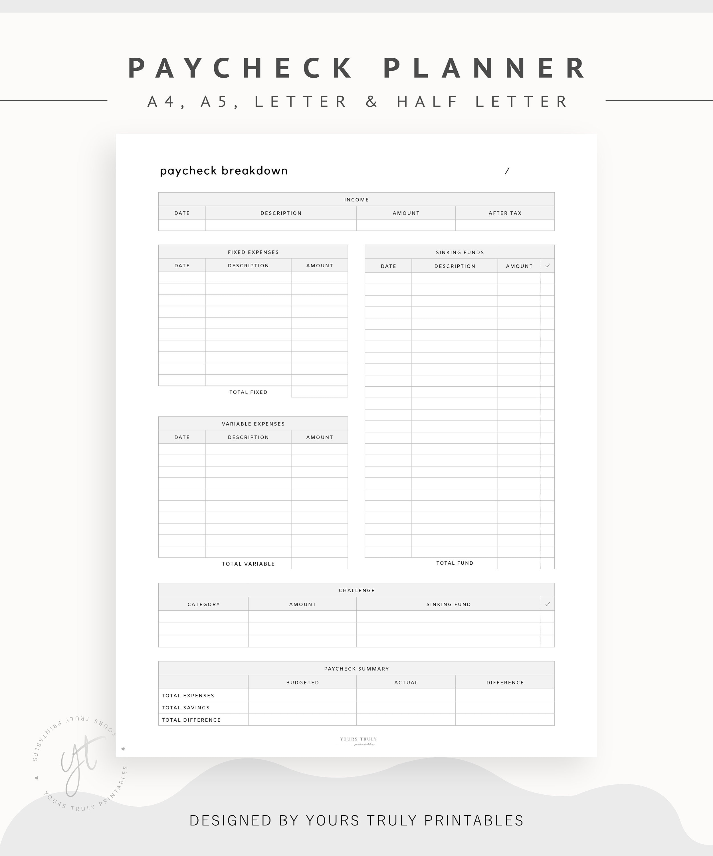 Paycheck Budget Template, Printable Budget Sheet, Budget by Paycheck ...