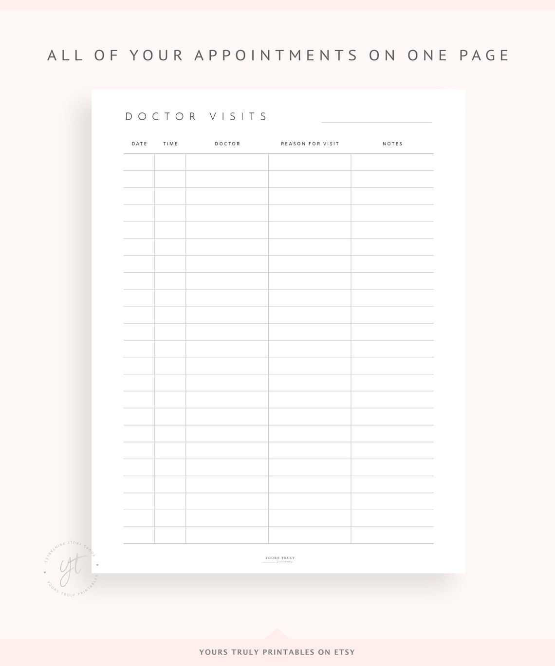 Printable Doctor Visits Tracker, Medical Appointment Log Template ...