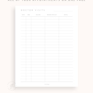 Printable Doctor Visits Tracker, Medical Appointment Log Template ...