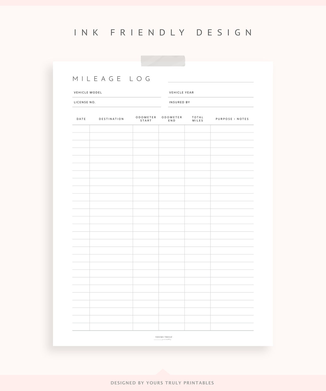 Fillable Mileage Log Template Simple Mileage Tracker | Etsy UK