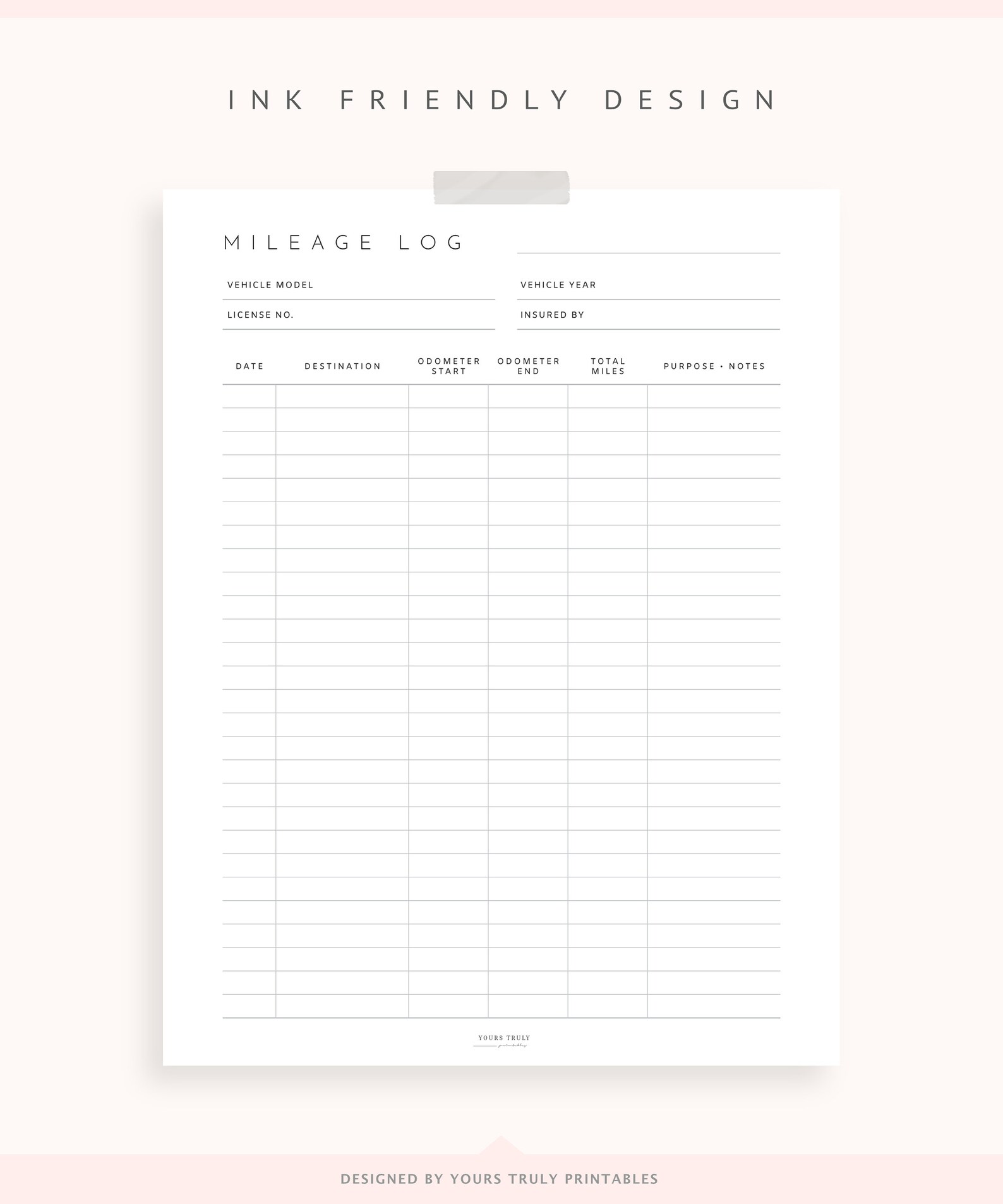 Fillable Mileage Log Template Simple Mileage Tracker - Etsy