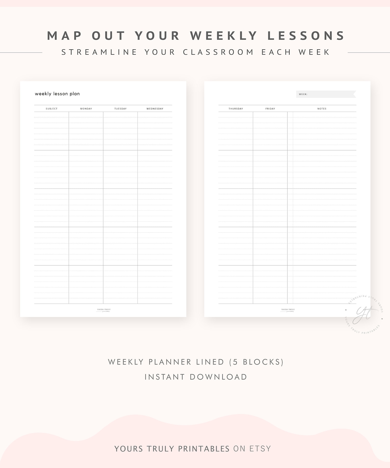 Weekly Lesson Planner Template Lined and Blank Monthly - Etsy UK