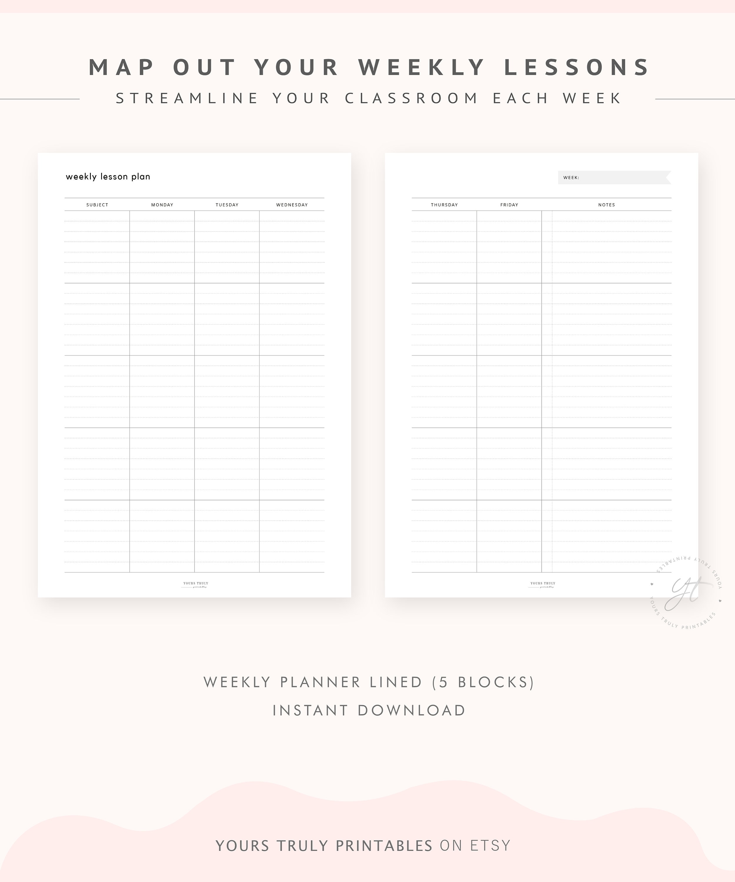 Weekly Lesson Planner Template – Lined and Blank – Monthly Classes ...