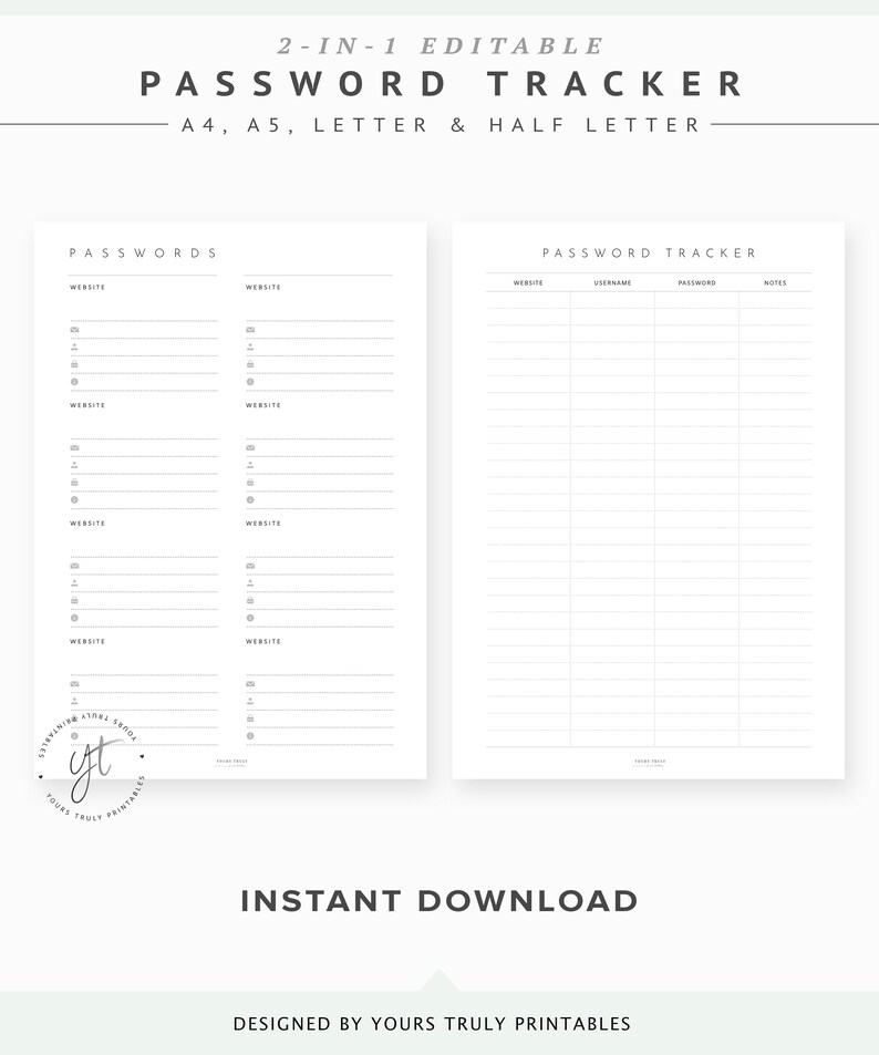 Editable Password Tracker Password Keeper Printable Password - Etsy Canada