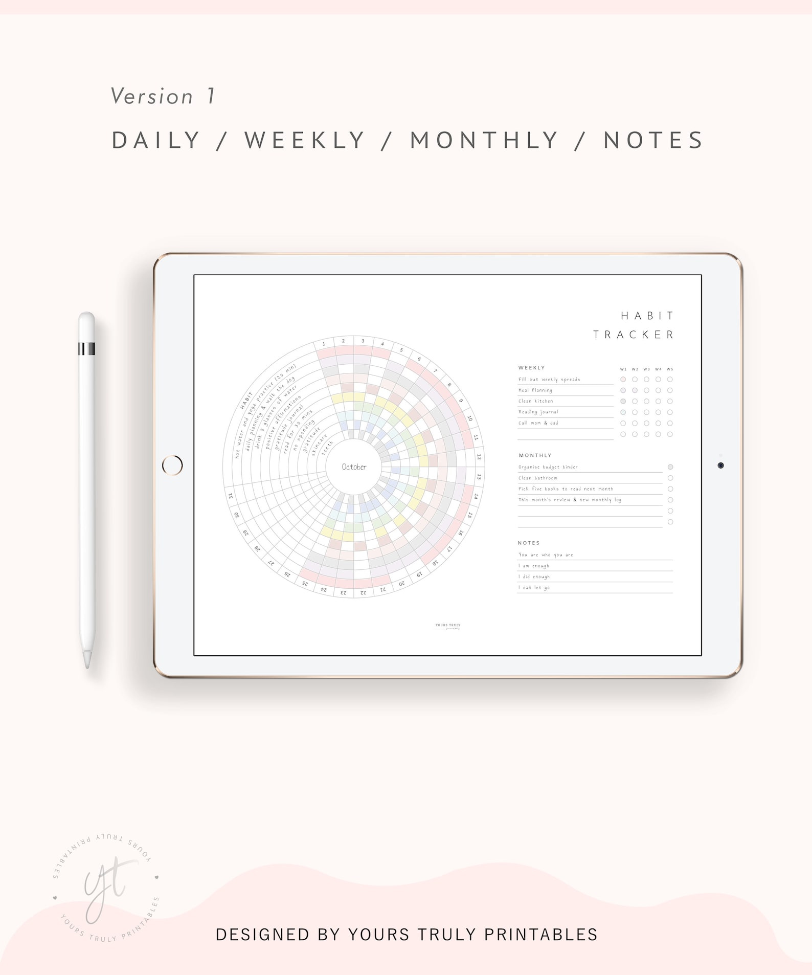 Habit Tracker Circular Printable Circle Daily Routine - Etsy Canada