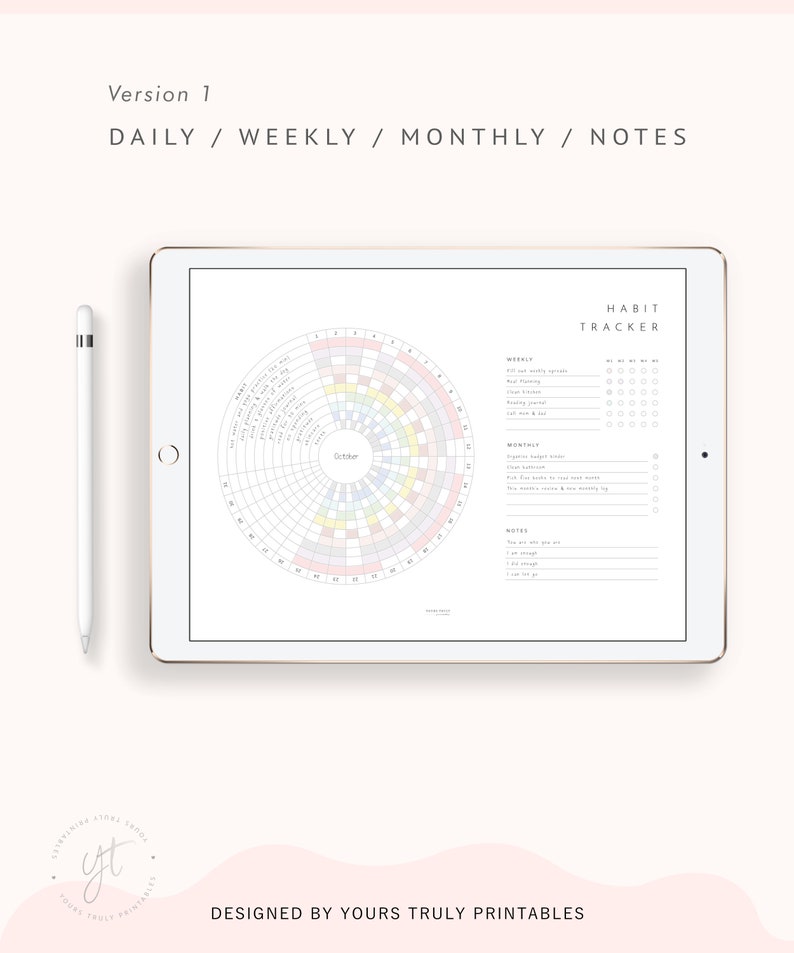 Habit Tracker Circular Printable Circle Daily Routine - Etsy Canada