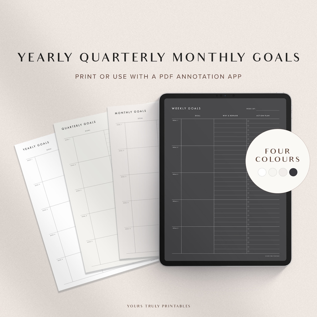 Digital Goal Planner Bundle, Printable Yearly Goals, Goodnotes ...