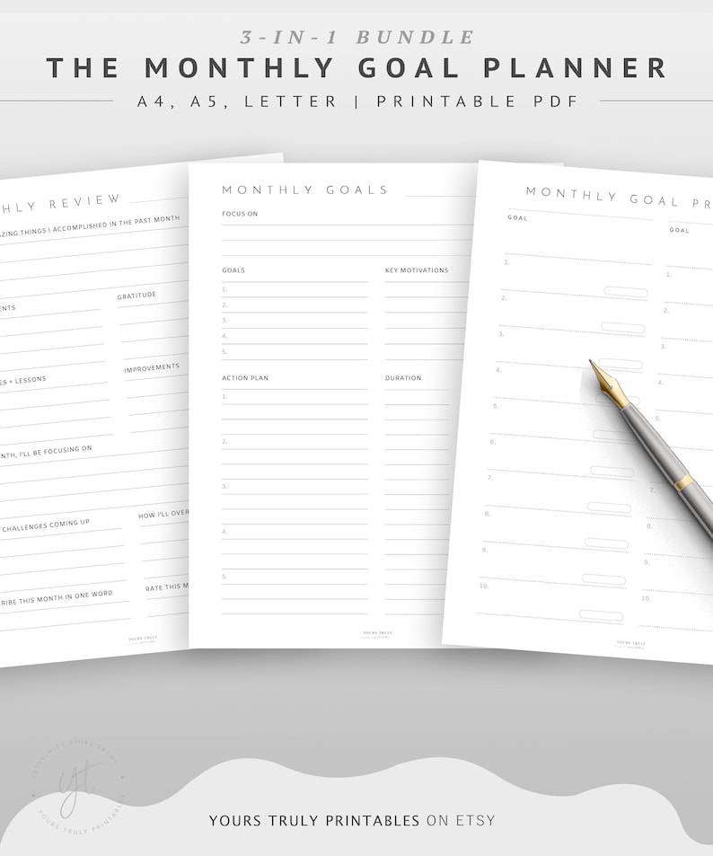 Monthly Goals Template Monthly Goal Progress Tracker Simple - Etsy