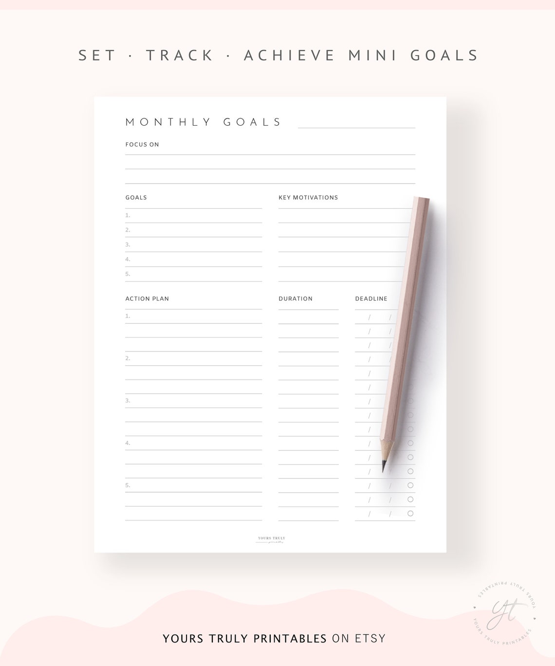 Monthly Goals Template, Monthly Goal Progress Tracker, Simple Goal ...