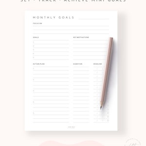 Monthly Goals Template, Monthly Goal Progress Tracker, Simple Goal ...