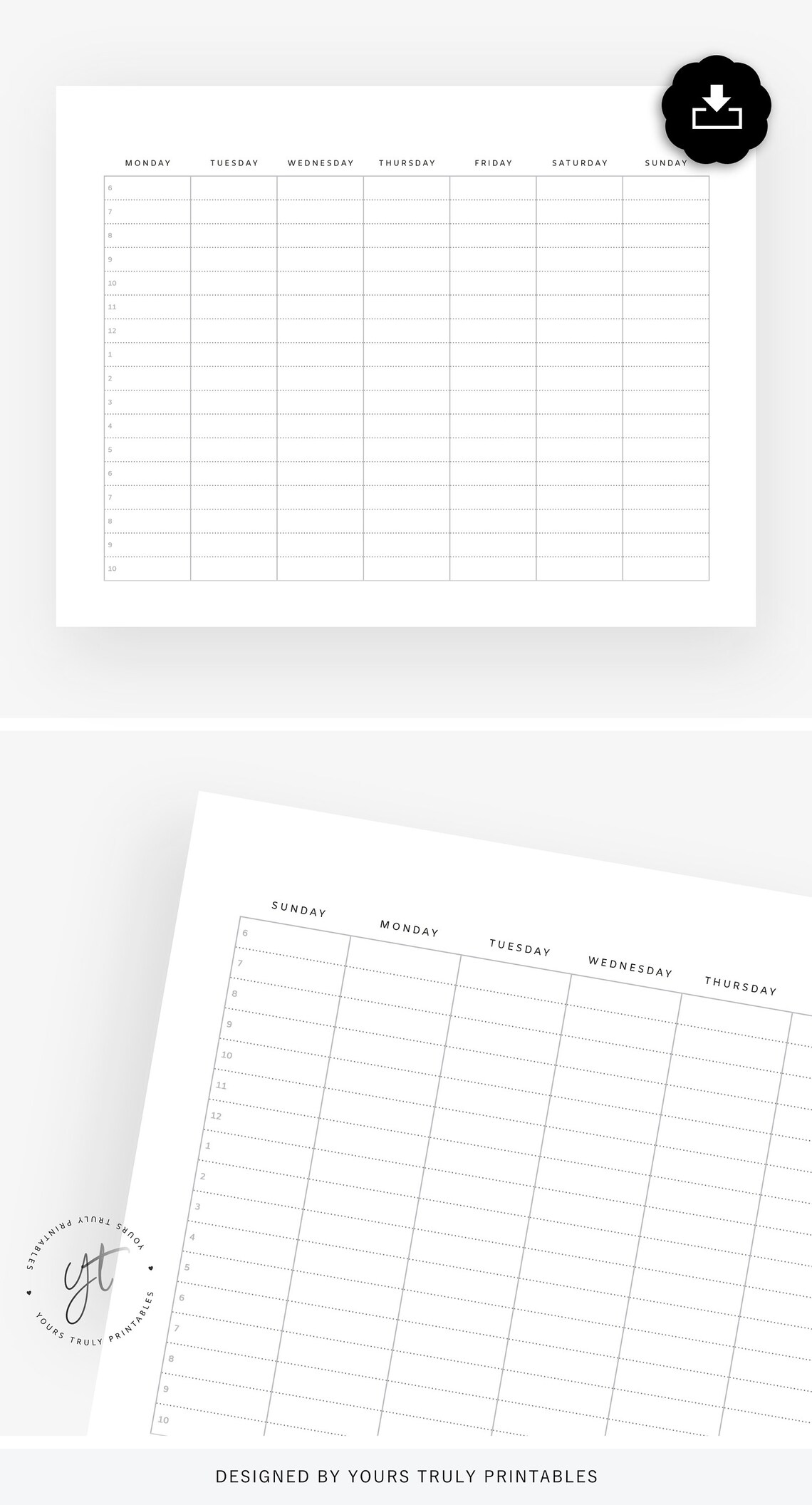 Weekly Schedule Printable, Horizontal Weekly Timetable, Minimalist Desk ...