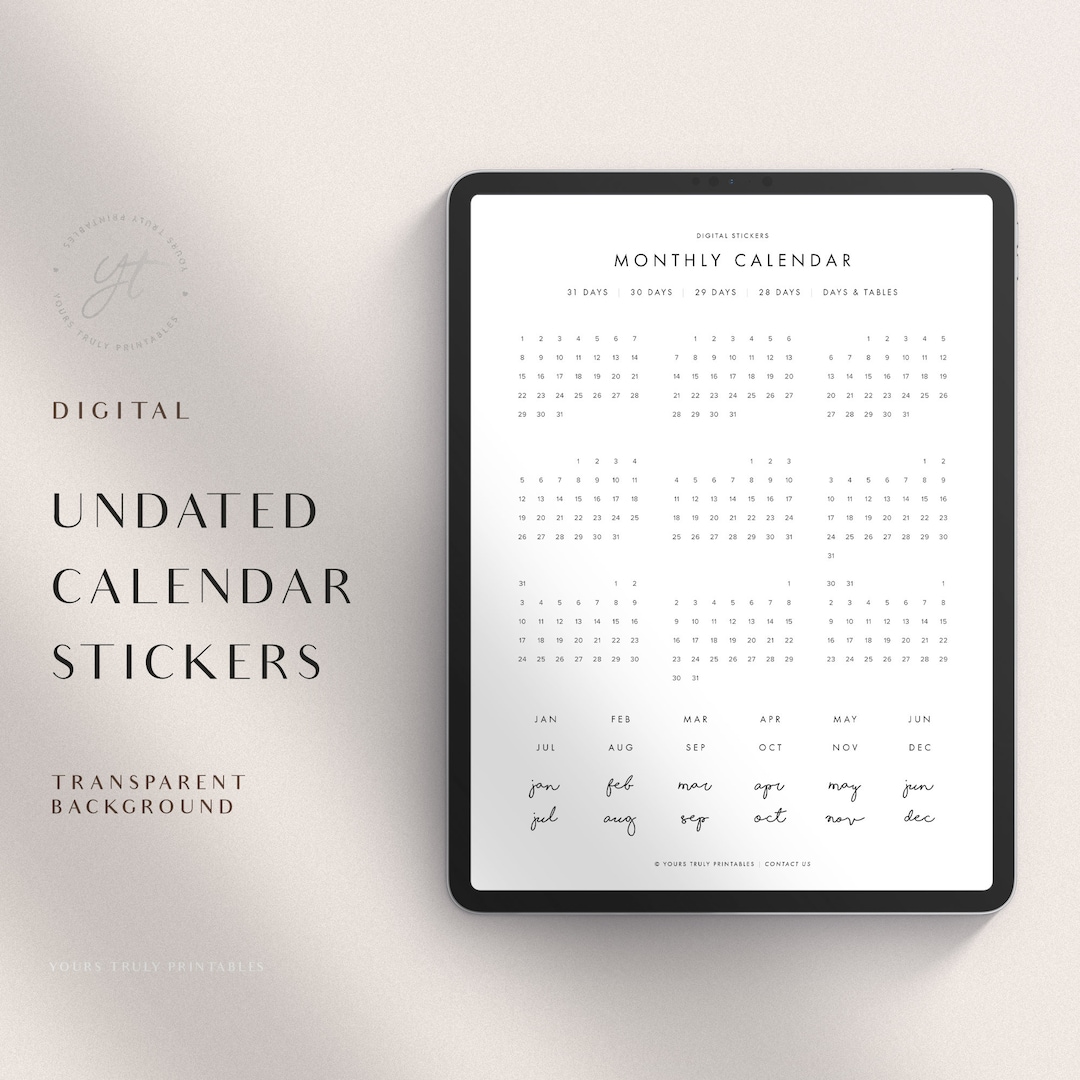 Mini Calendar Digital Stickers - Goodnotes Minimalist Monthly Calendar ...