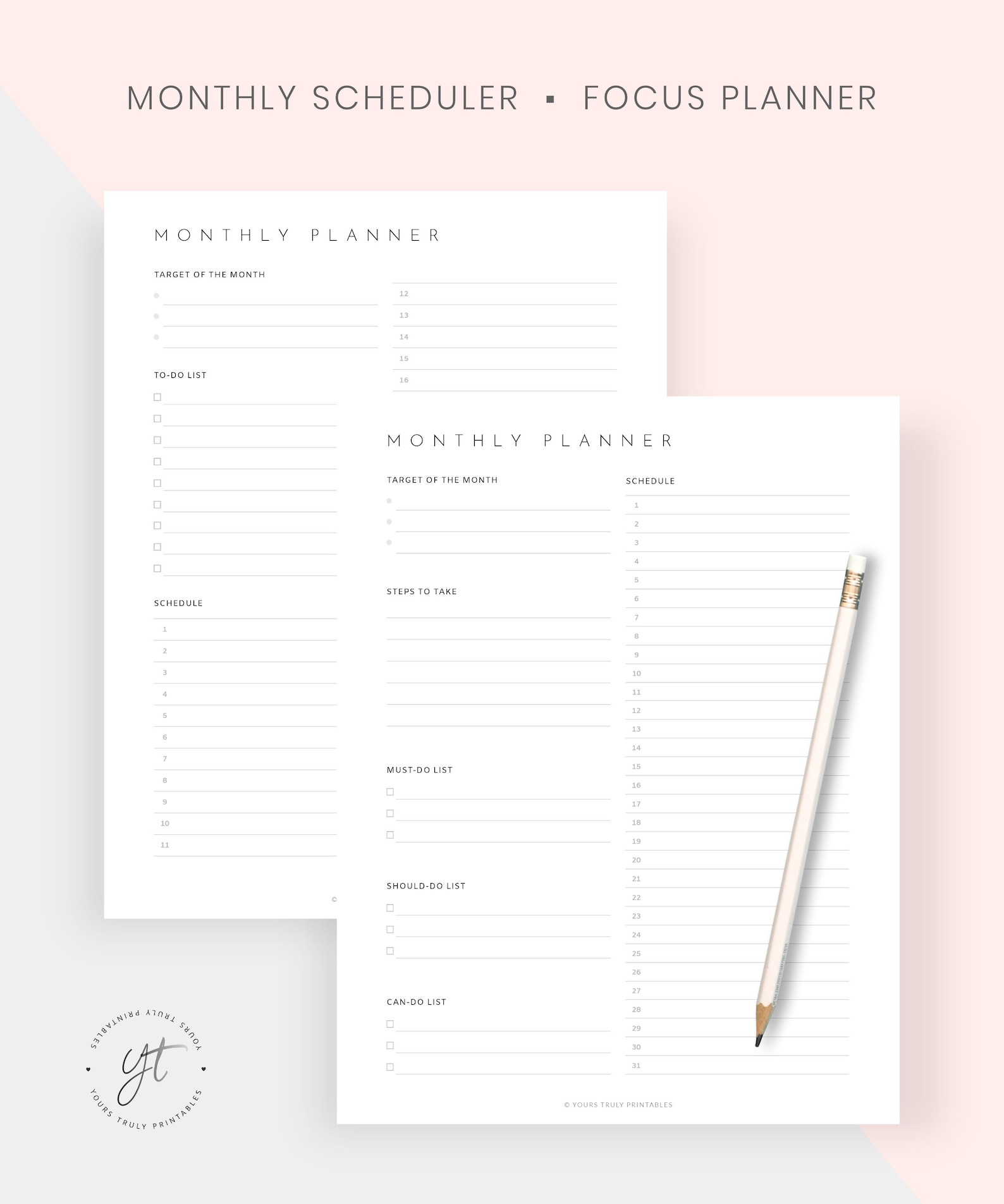 Monthly Planning Printable Monthly Planner With to Do List | Etsy UK