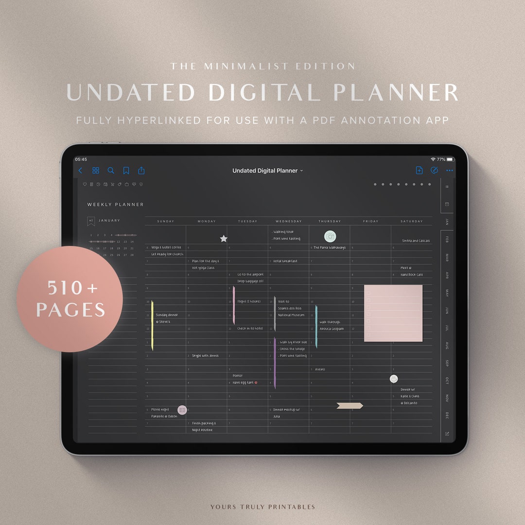 Undated Digital Planner, Black Digital Planner, Dark Mode Life Planner ...