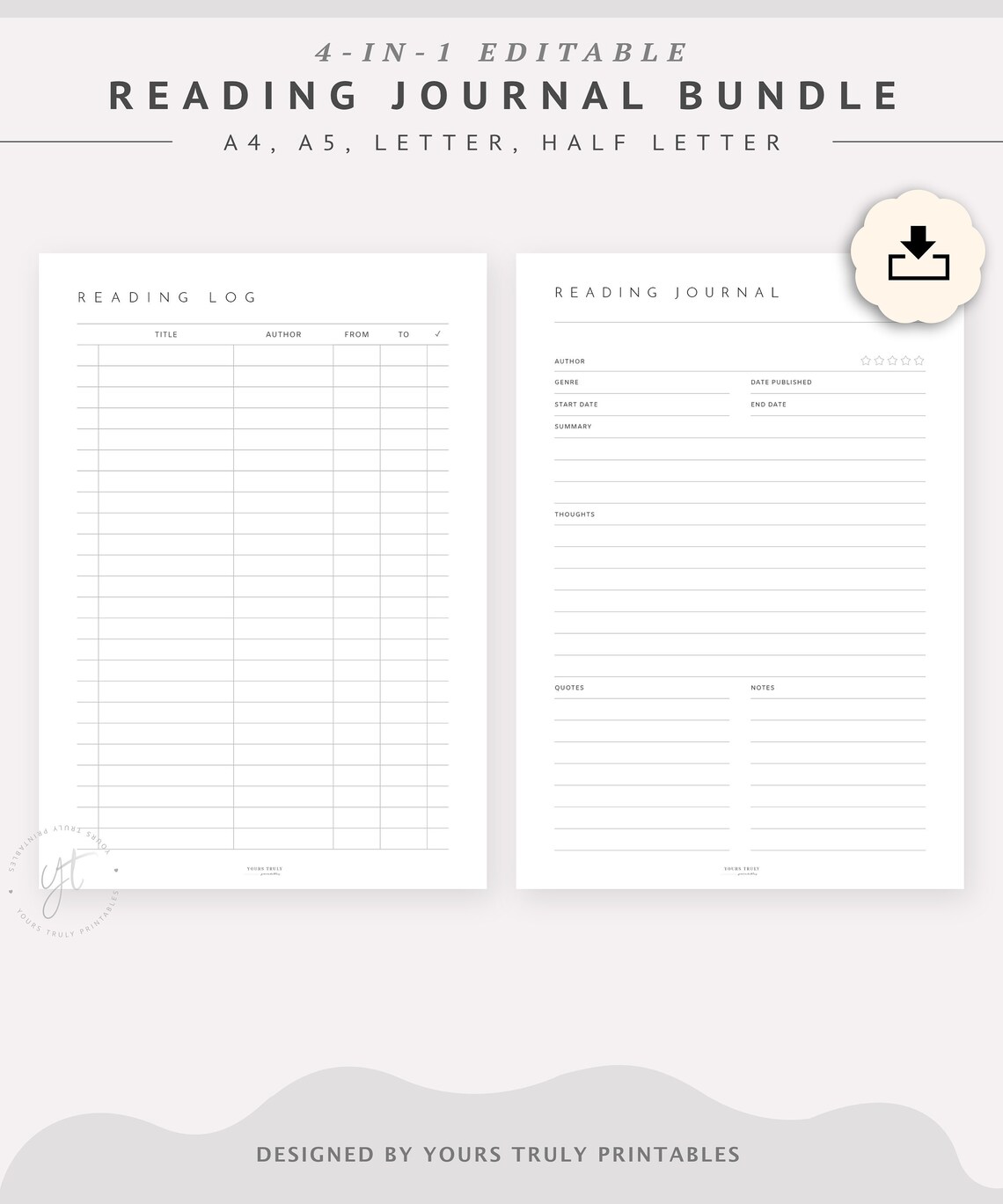 Editable Reading Journal Daily Reading Log With Summary | Etsy UK