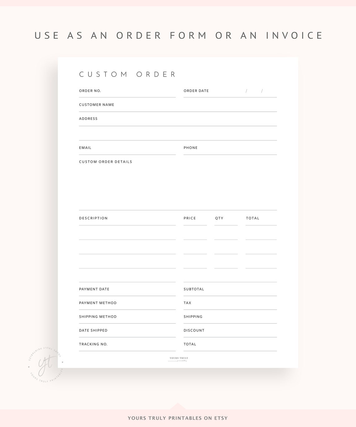 Editable Order Form, Custom Order Sheet Template, Printable Sales Order ...