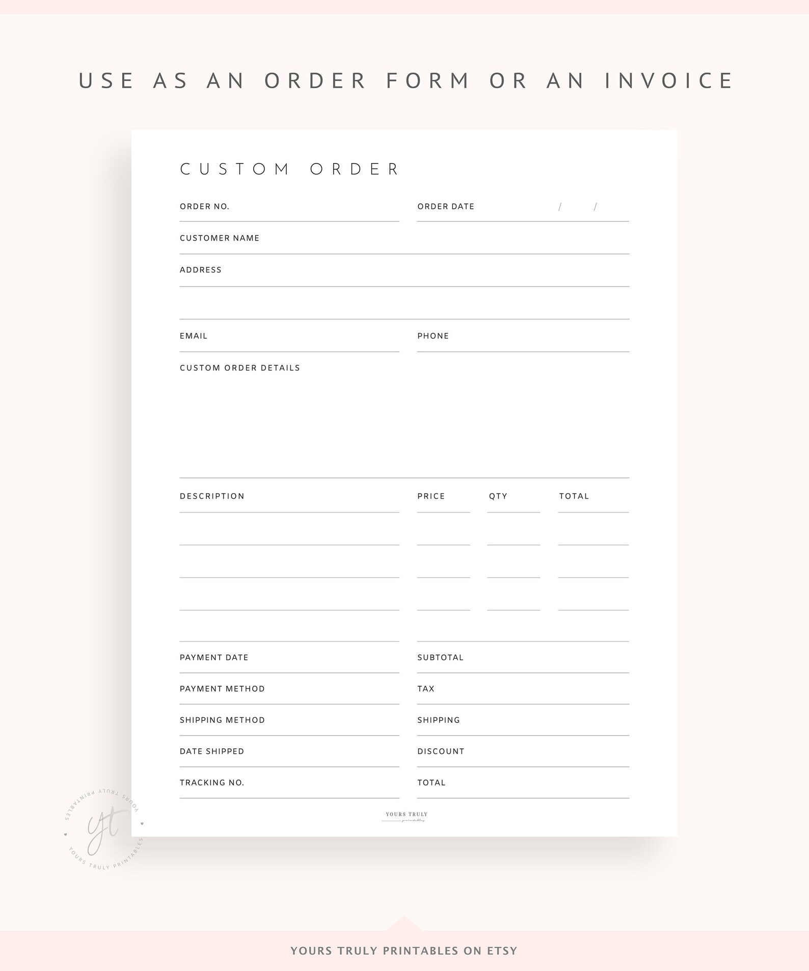 Editable Order Form, Custom Order Sheet Template, Printable Sales Order ...