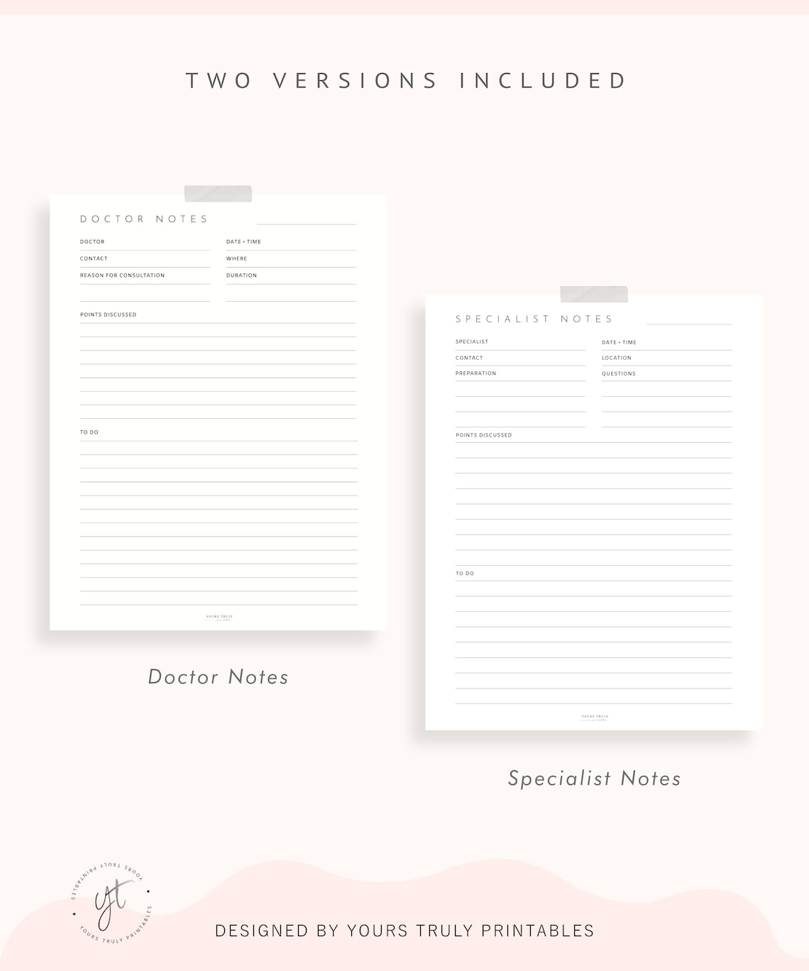 Printable Doctor Visit Notes, Specialist Medical Appointment Log ...