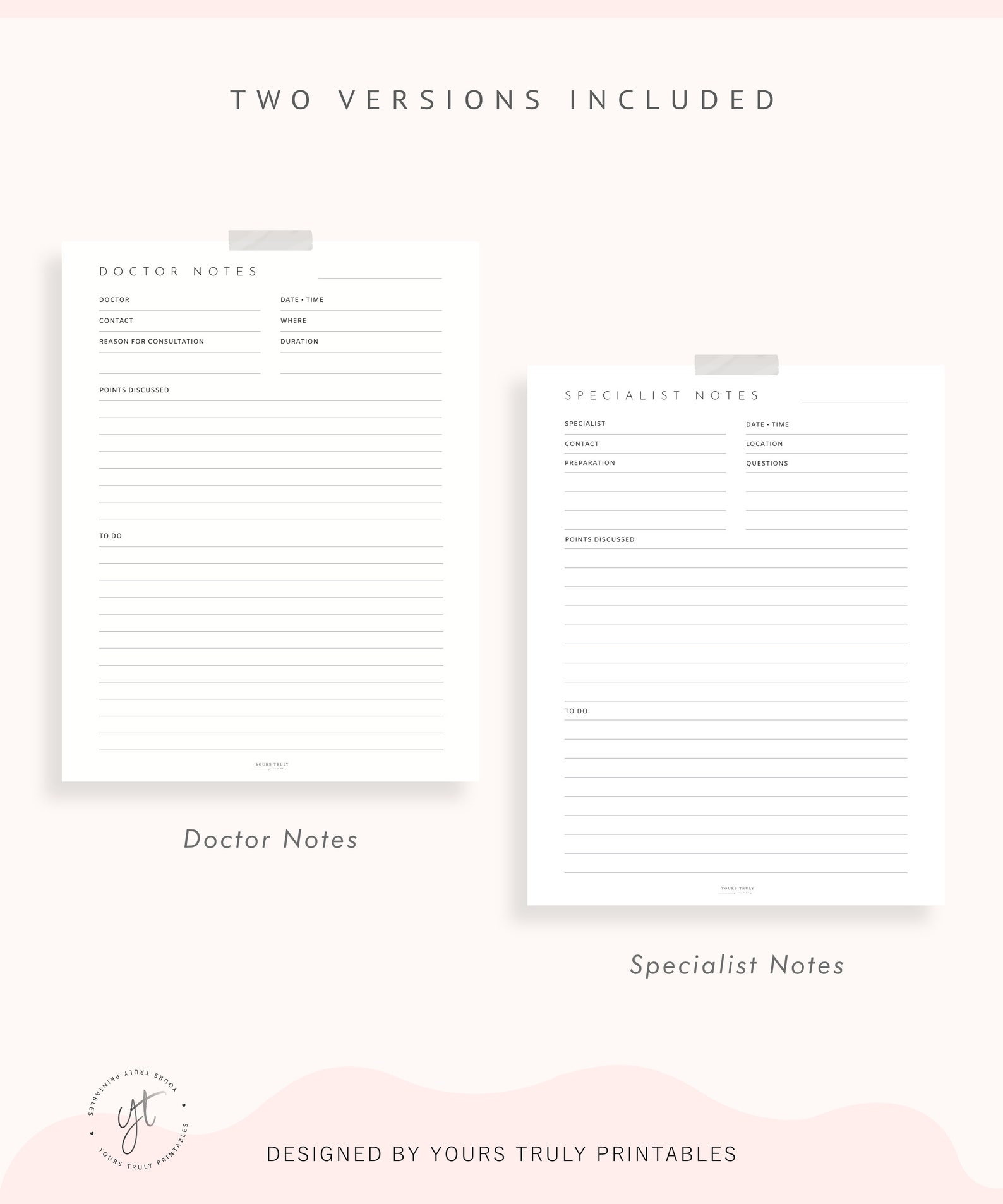 Printable Doctor Visit Notes, Specialist Medical Appointment Log ...