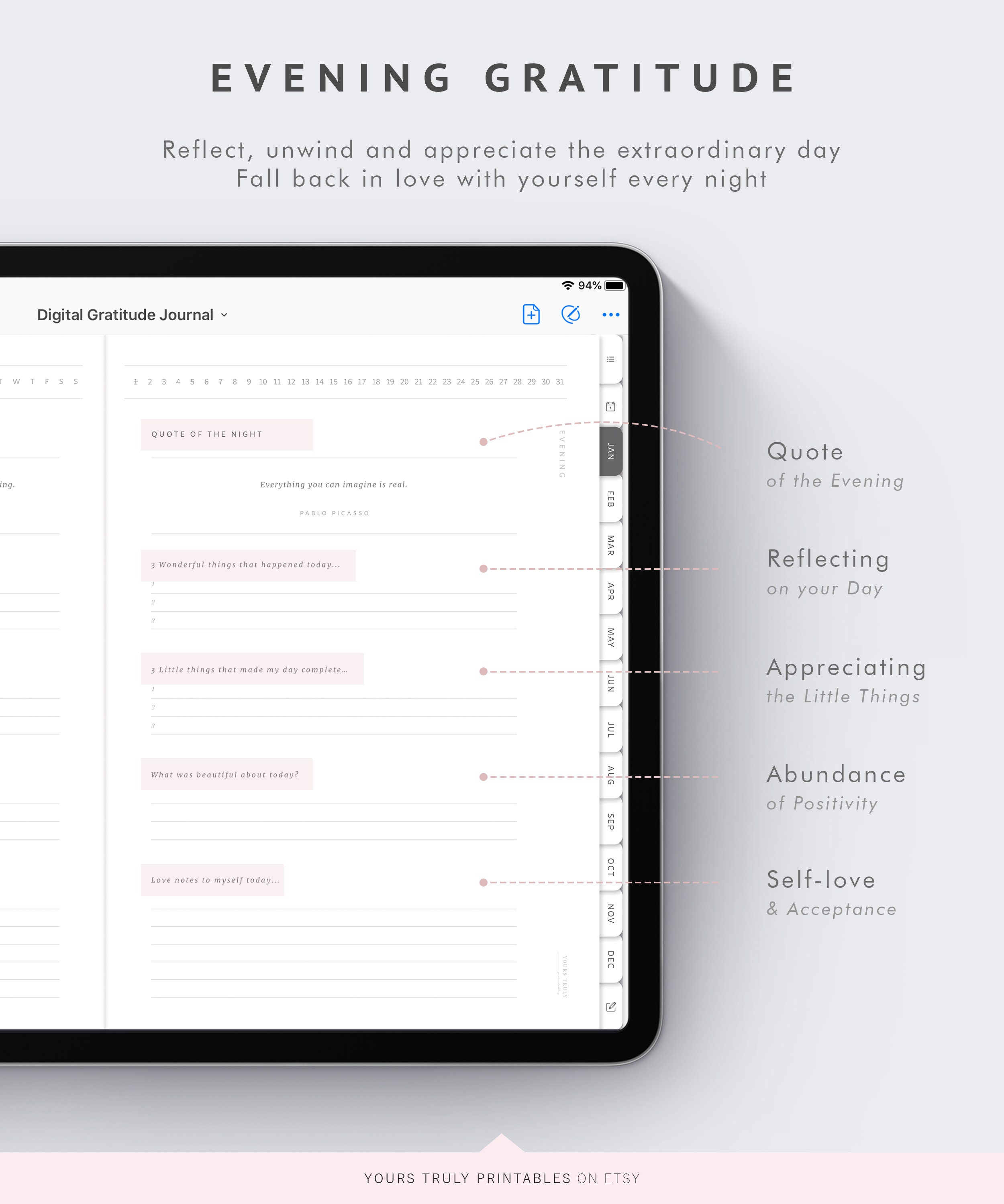 Gratitude Journal Digital Template with Prompts 5 Minute | Etsy