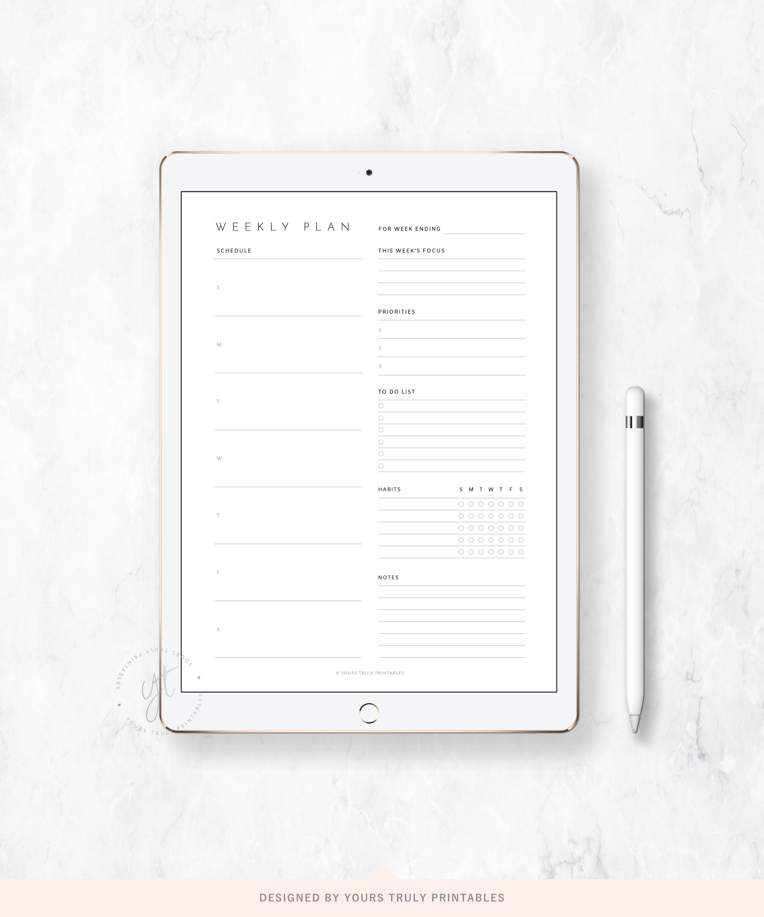 Weekly Planner With Habit Tracker Printable Fillable Weekly - Etsy