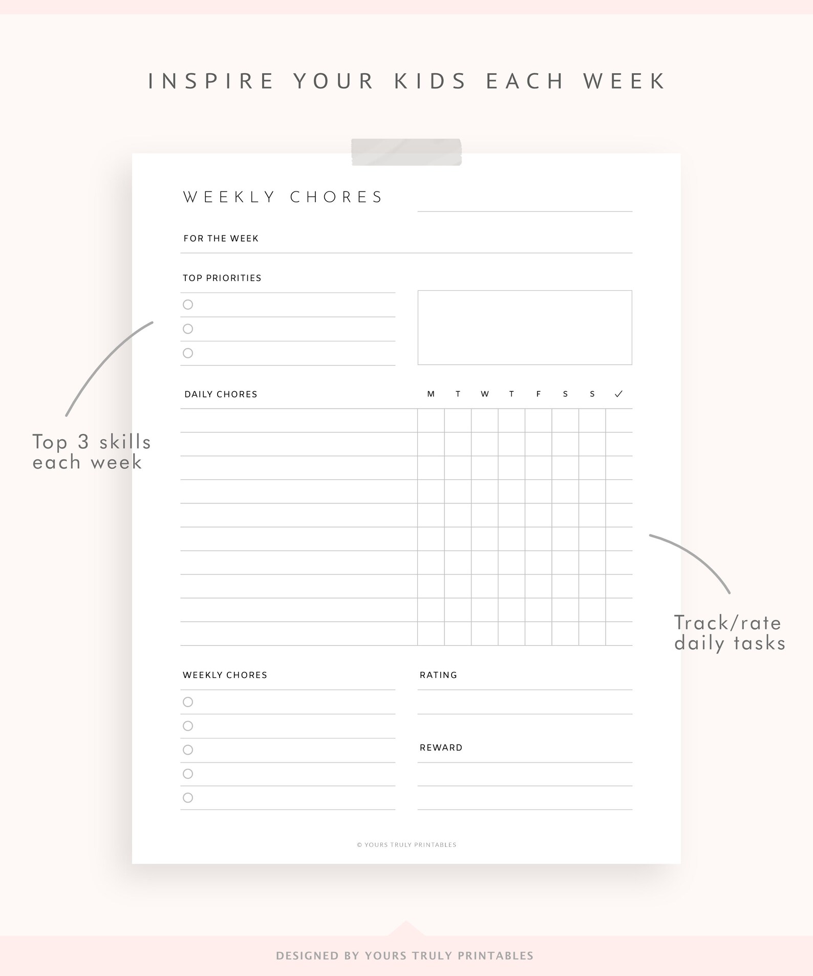 Printable Chore Chart for Kids, Fillable Weekly Cleaning Checklist PDF ...