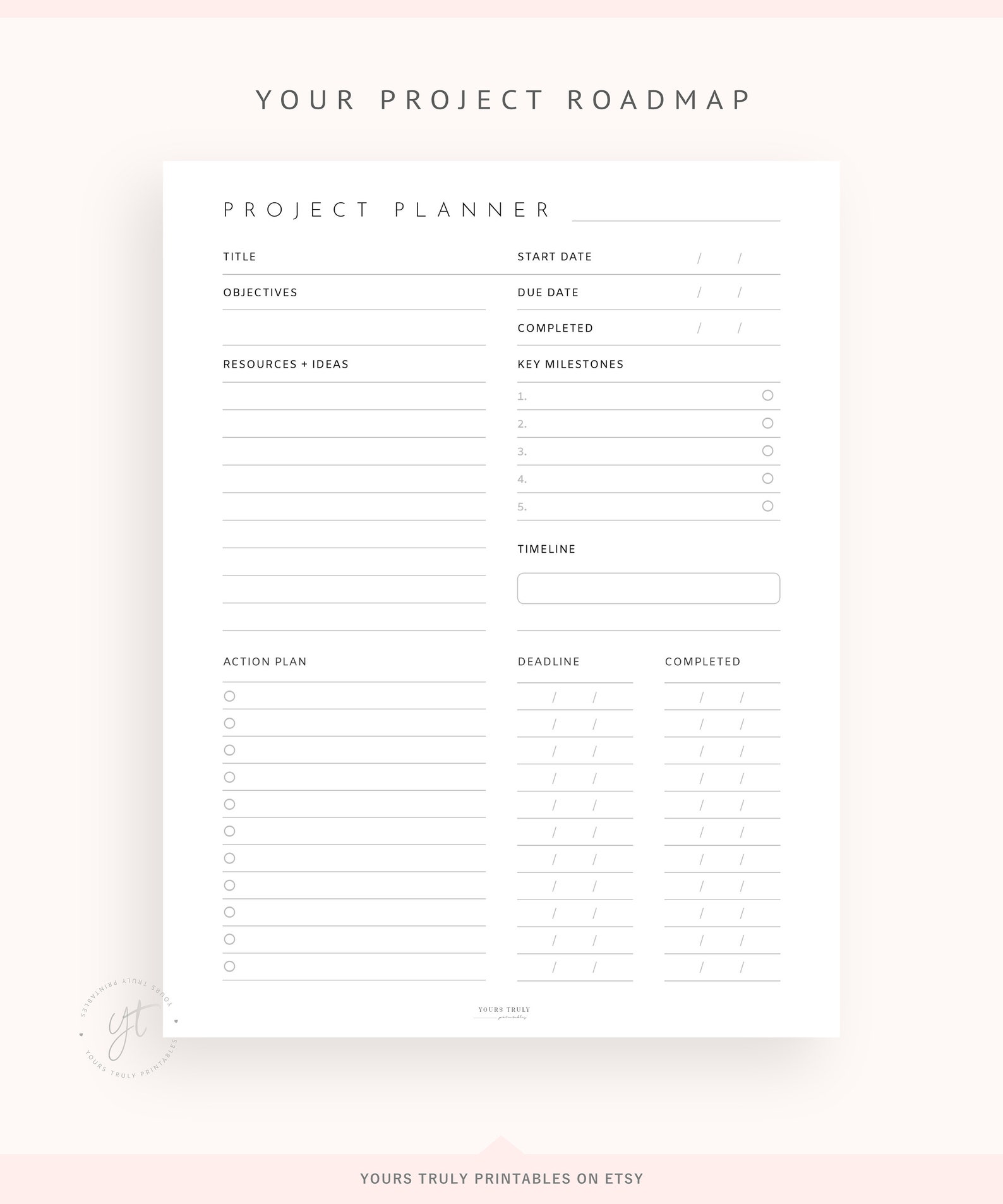 Project Planner Printable, Work Planner, Project Timeline Tracker ...