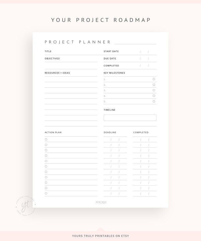 Project Planner Printable, Work Planner, Project Timeline Tracker ...