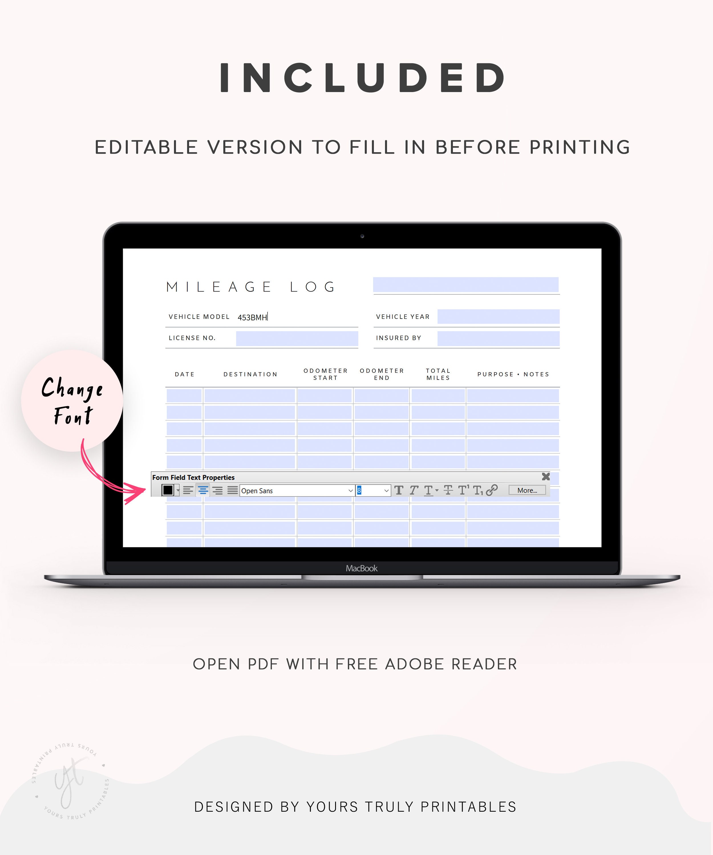 Fillable Mileage Log Template, Simple Mileage Tracker Printable ...