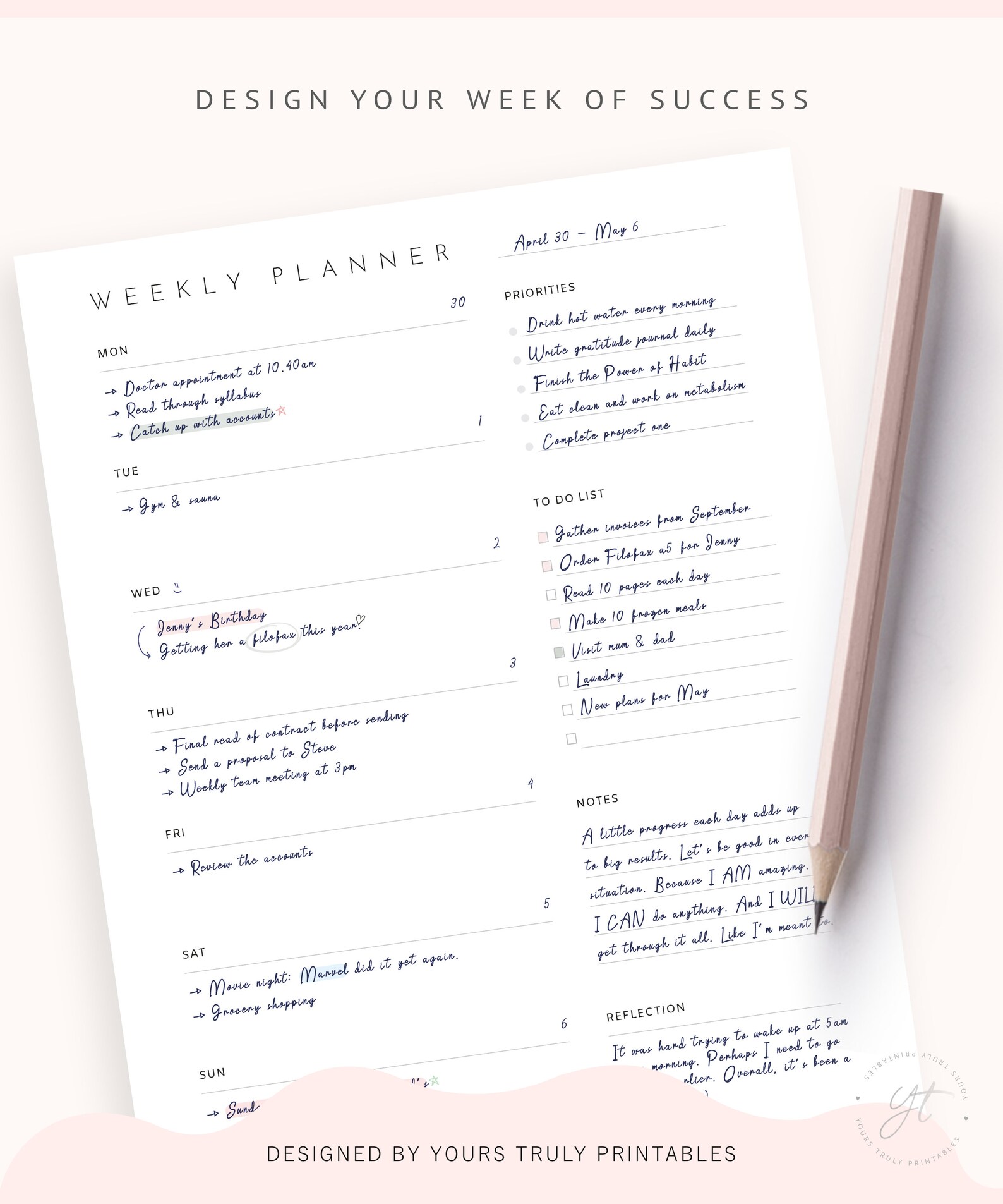Weekly Planner Printable PDF Editable Weekly Planner Template - Etsy UK