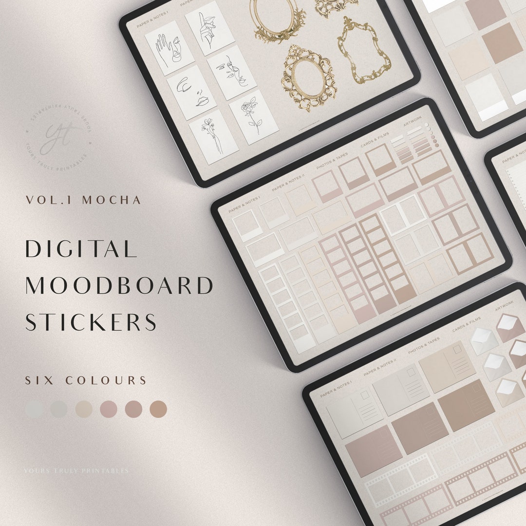 Neutral Moodboard Digital Stickers - Goodnotes Boho Sticker Book ...
