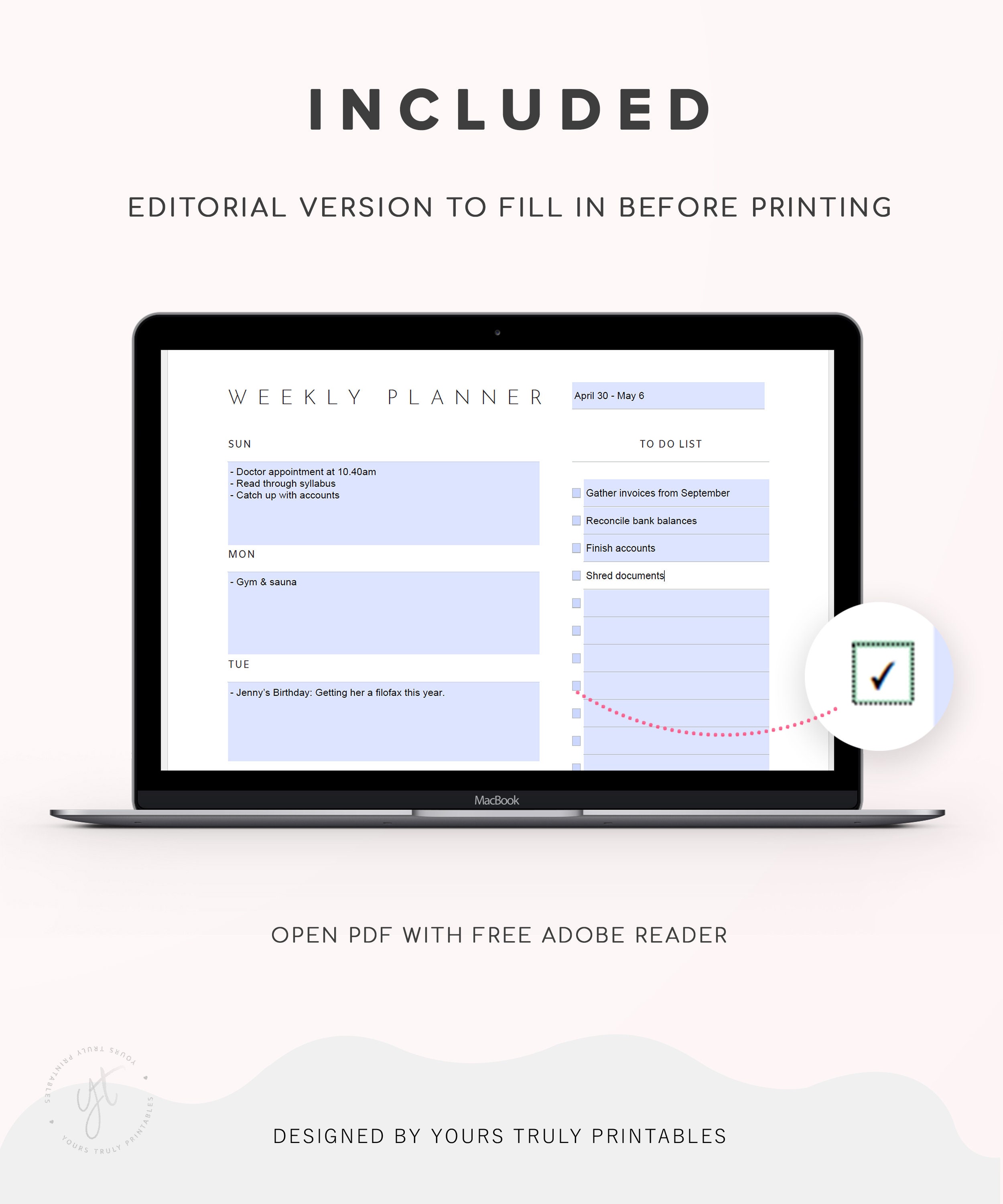 Weekly Planner Printable PDF Editable Weekly Planner Template - Etsy UK