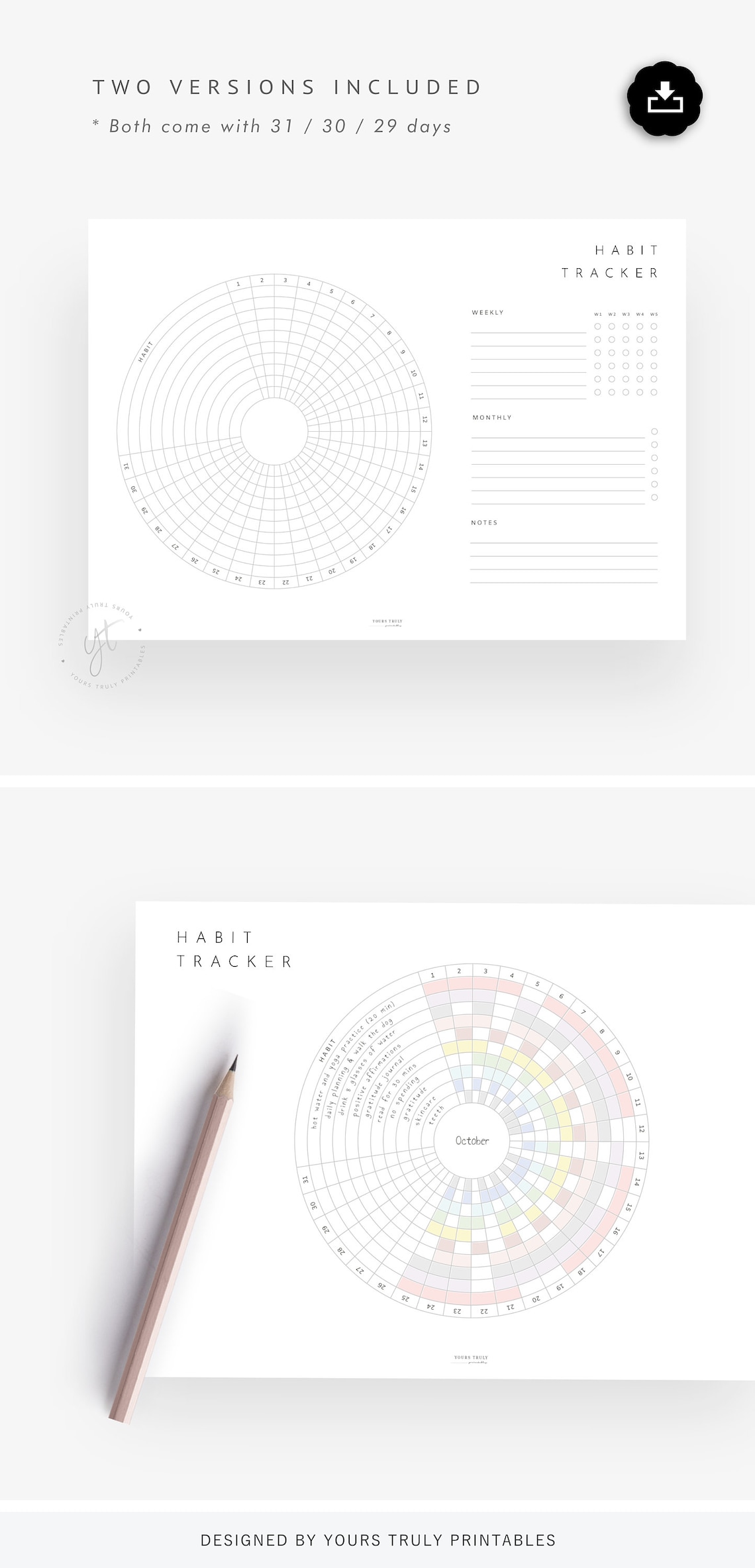 Habit Tracker Circular Printable Circle Daily Routine - Etsy UK