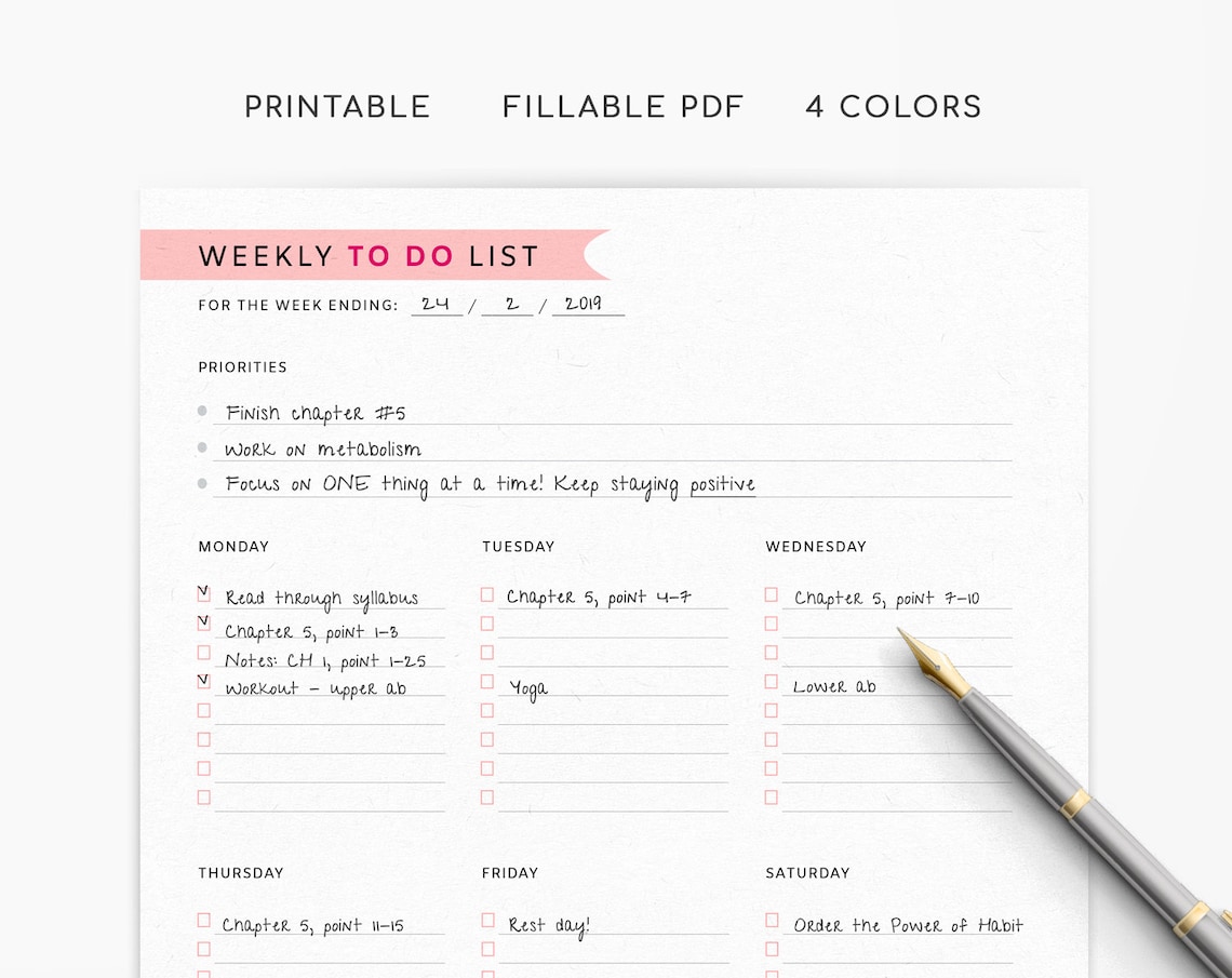Weekly to Do List Printable, Free Fillable Weekly Planner PDF, Weekly ...