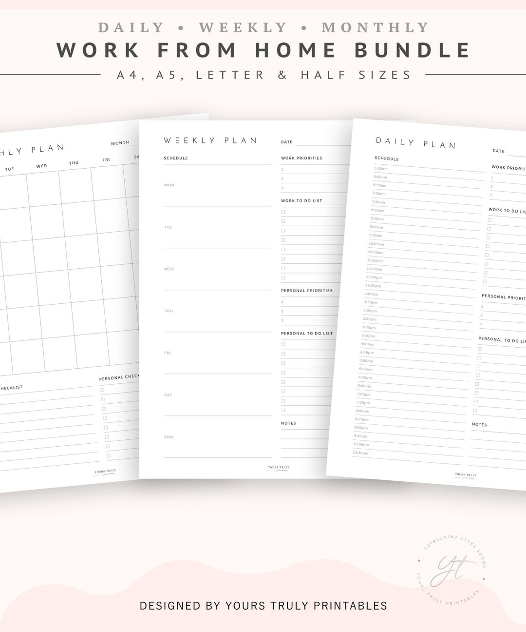 Work From Home Planner Bundle – Daily Half Hourly Template, Weekly ...