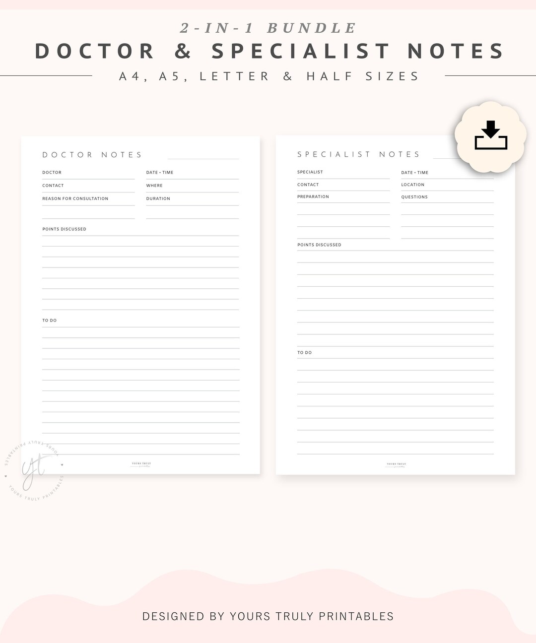 Printable Doctor Visit Notes, Specialist Medical Appointment Log ...