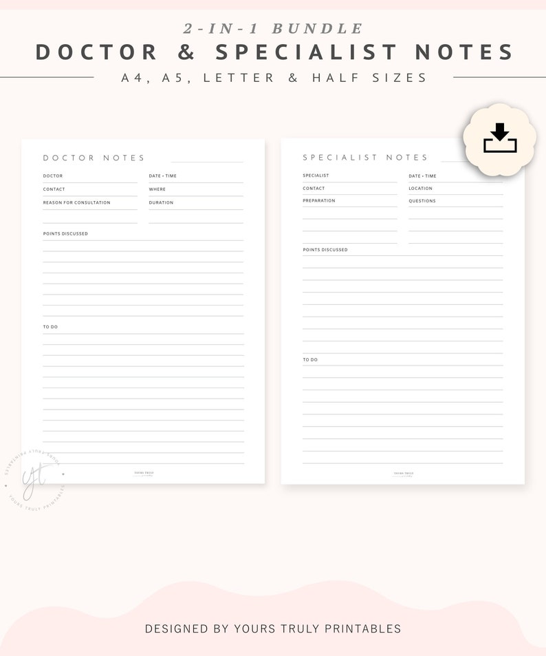 Printable Doctor Visit Notes Specialist Medical Appointment - Etsy