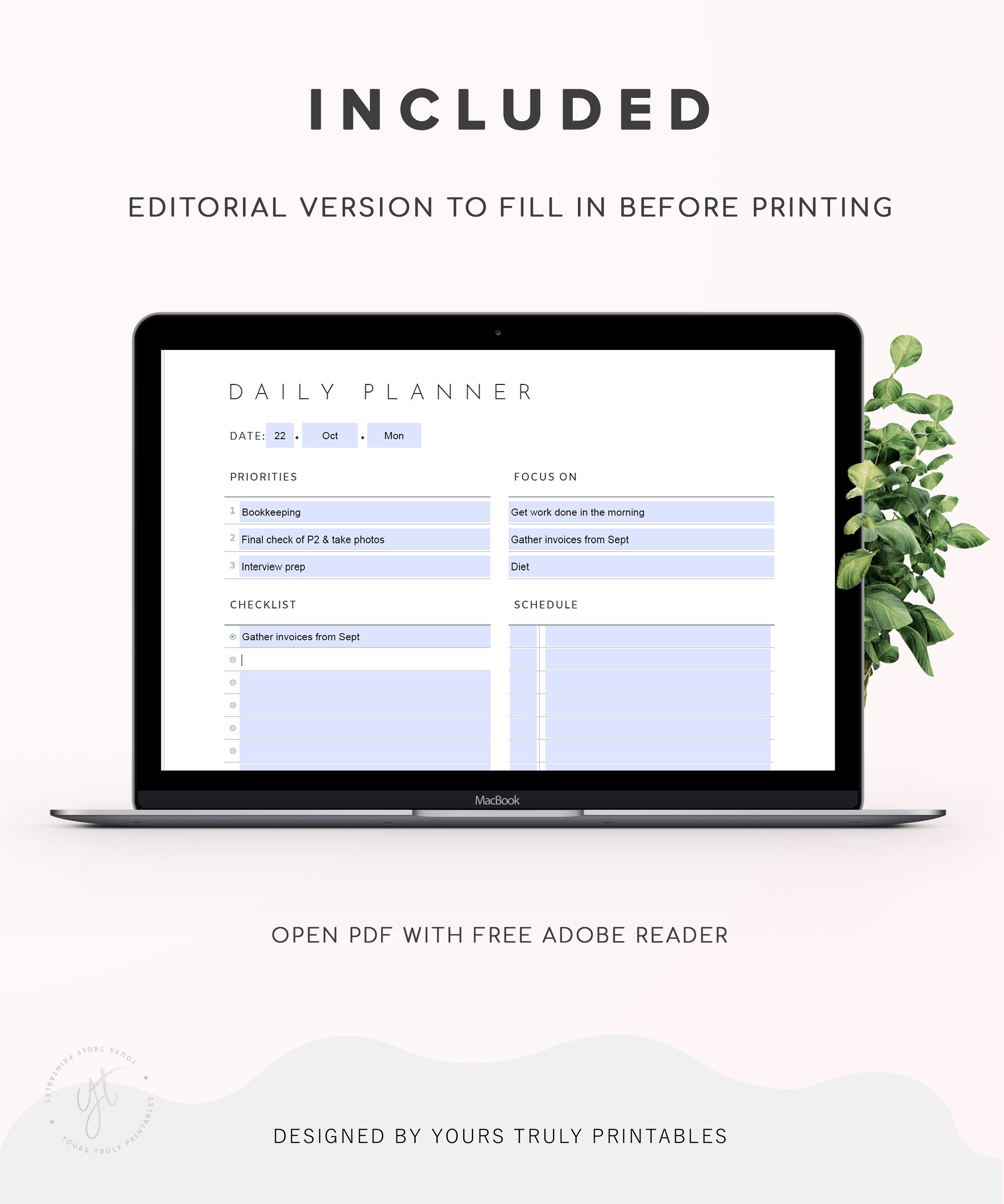 Editable Daily Planner Printable, Daily to Do List, Day Planner for ...
