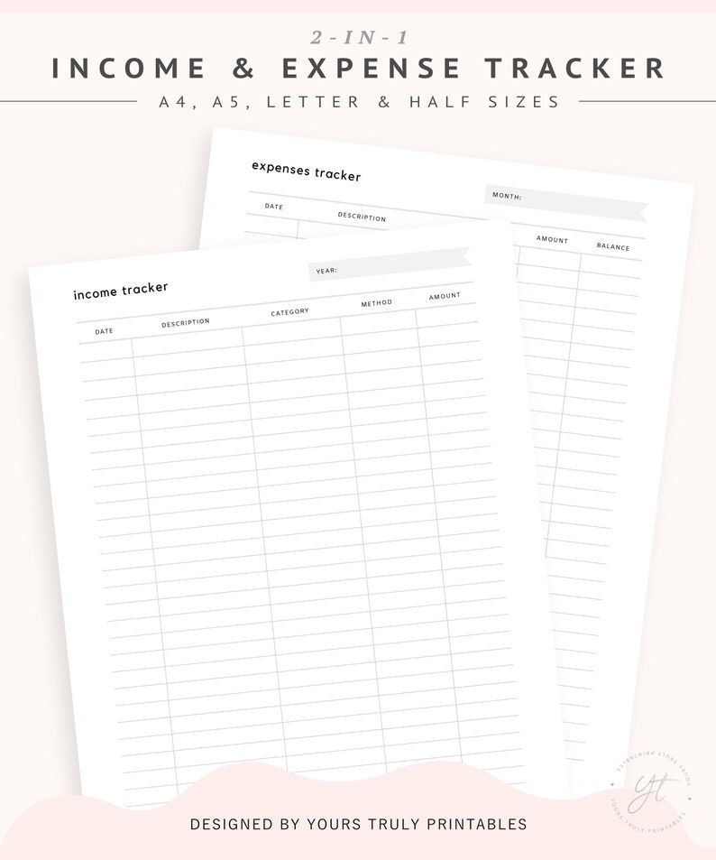 Income and Expense Tracker Printable Monthly Budget Planner | Etsy