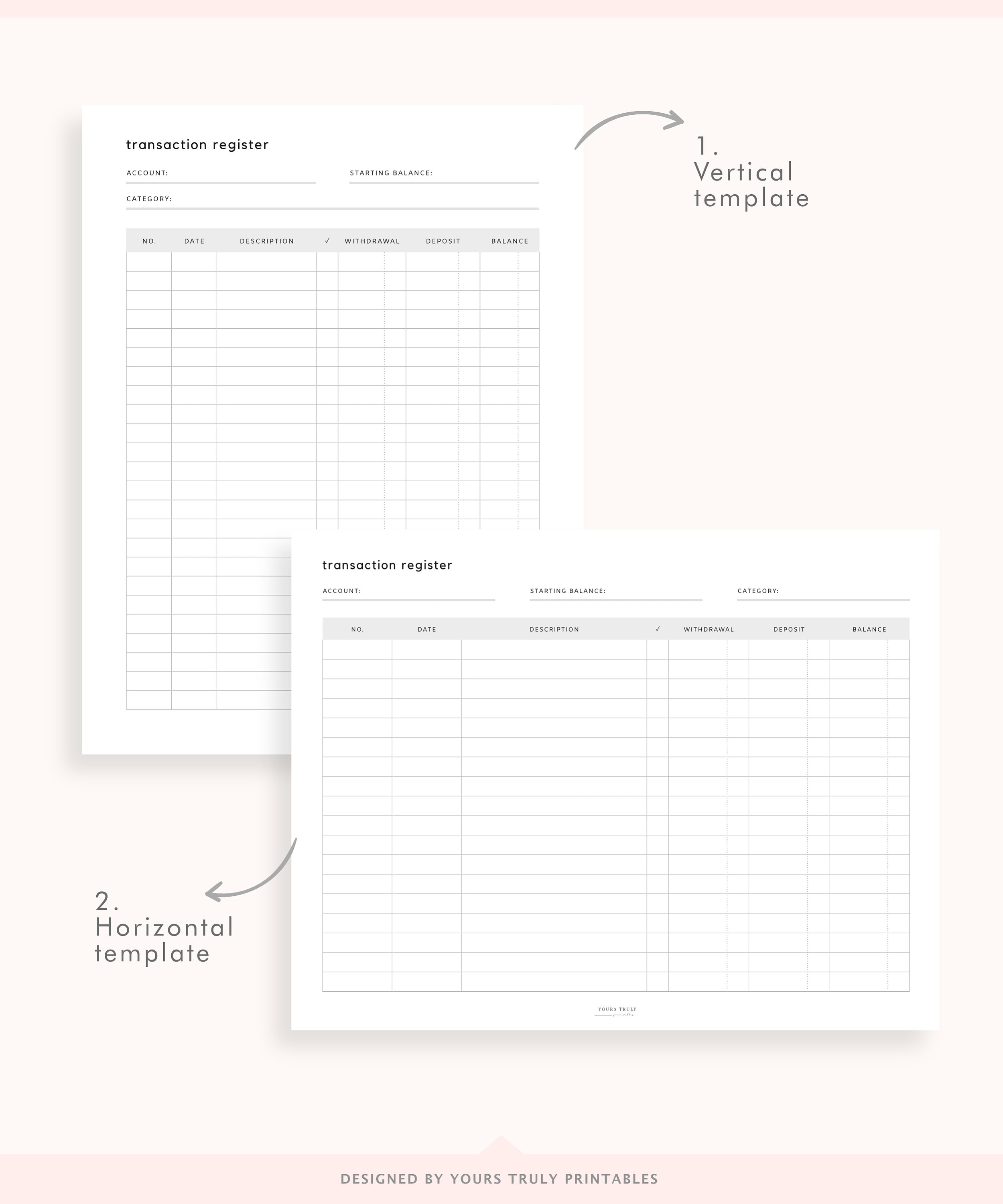 Editable Checkbook Register Template Printable Cash Register | Etsy