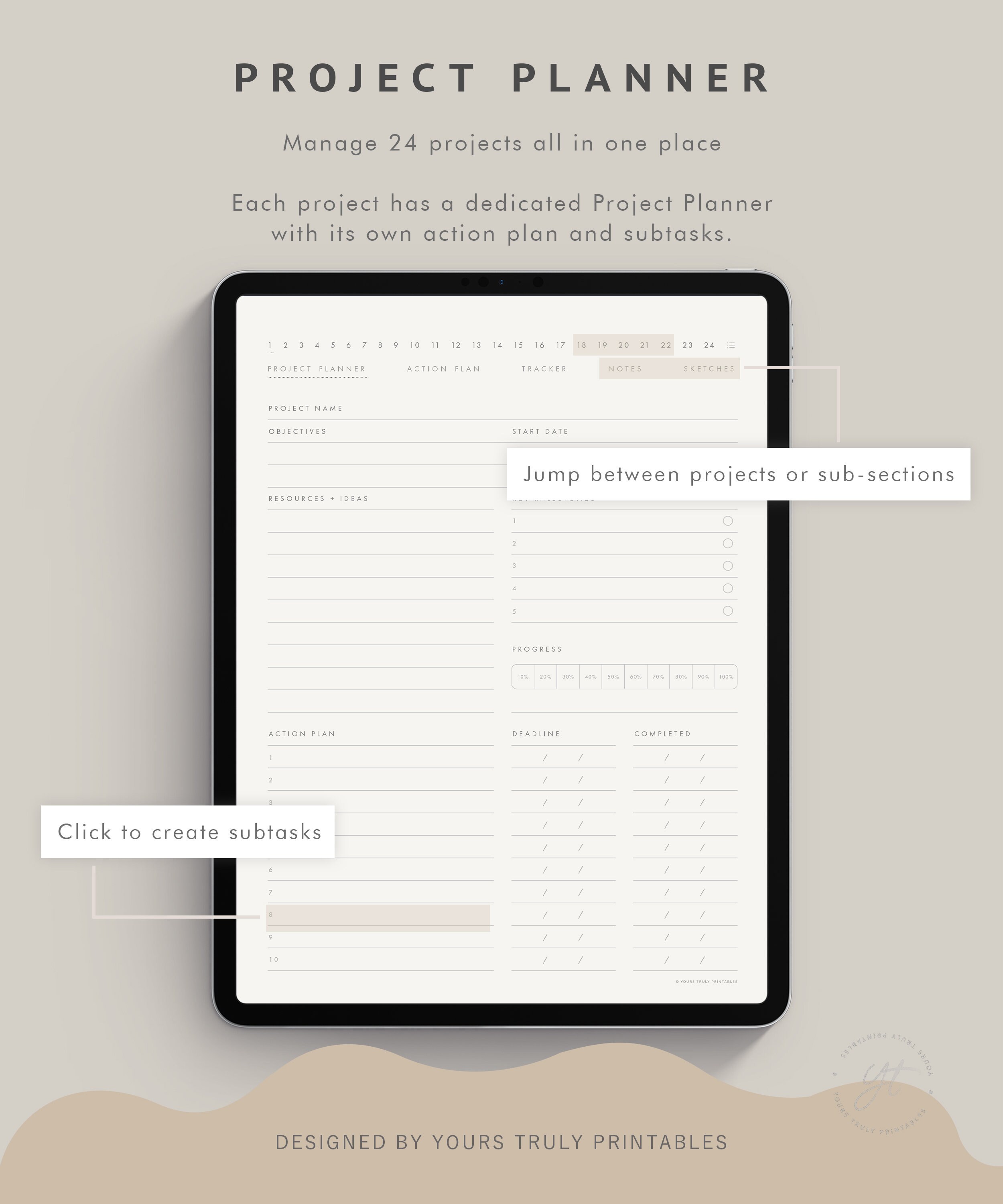 Digital Project Planner Template Project Management Work - Etsy UK