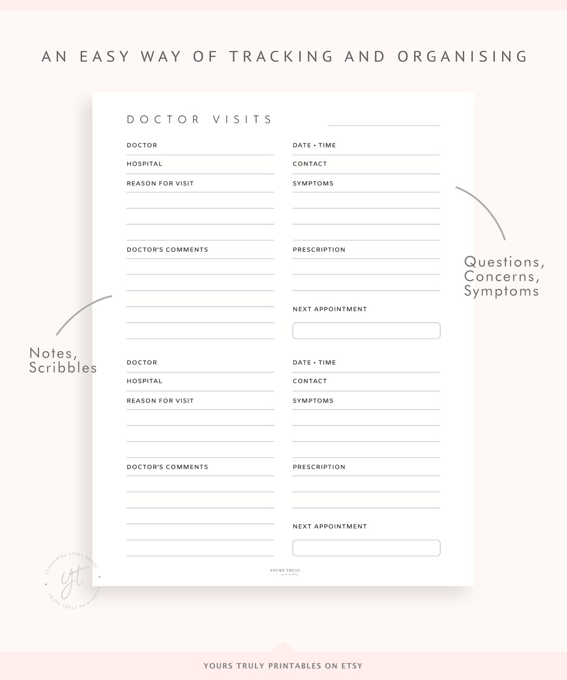 Printable Doctor Visits Tracker, Medical Appointment Log Template ...