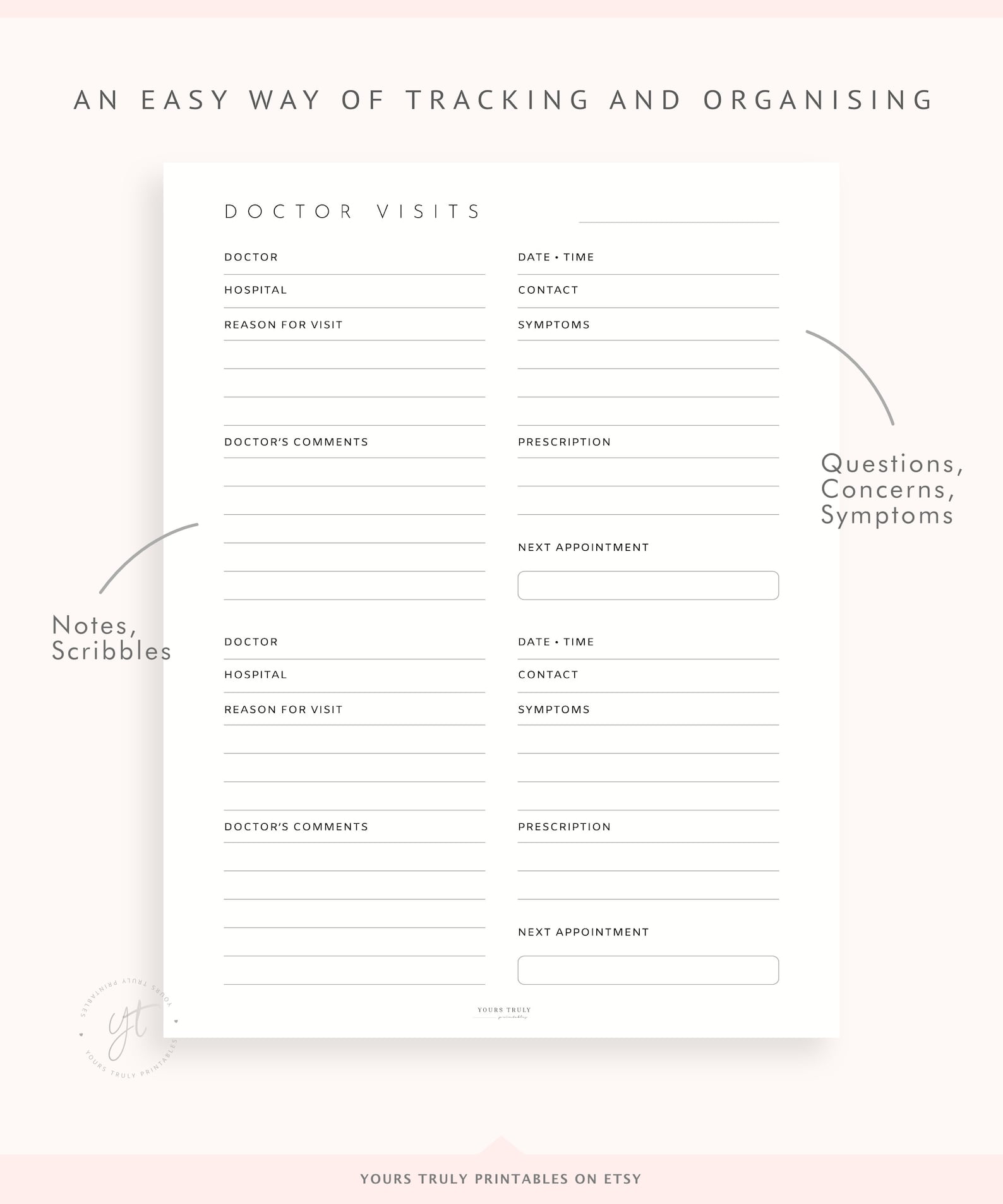 Printable Doctor Visits Tracker, Medical Appointment Log Template ...