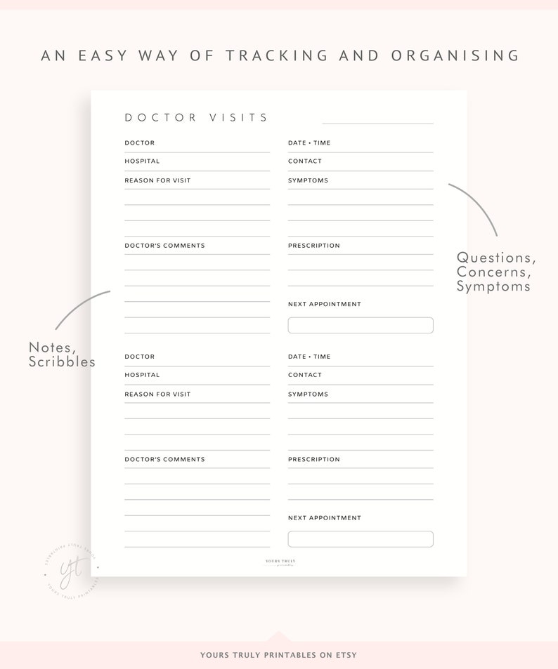 Printable Doctor Visits Tracker Medical Appointment Log - Etsy