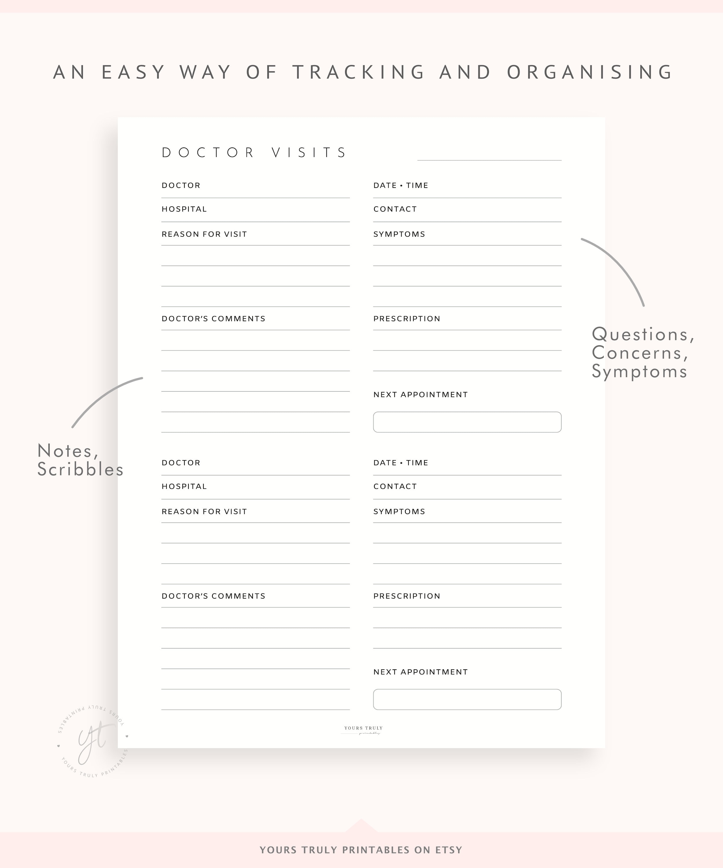 Printable Doctor Visits Tracker Medical Appointment Log - Etsy