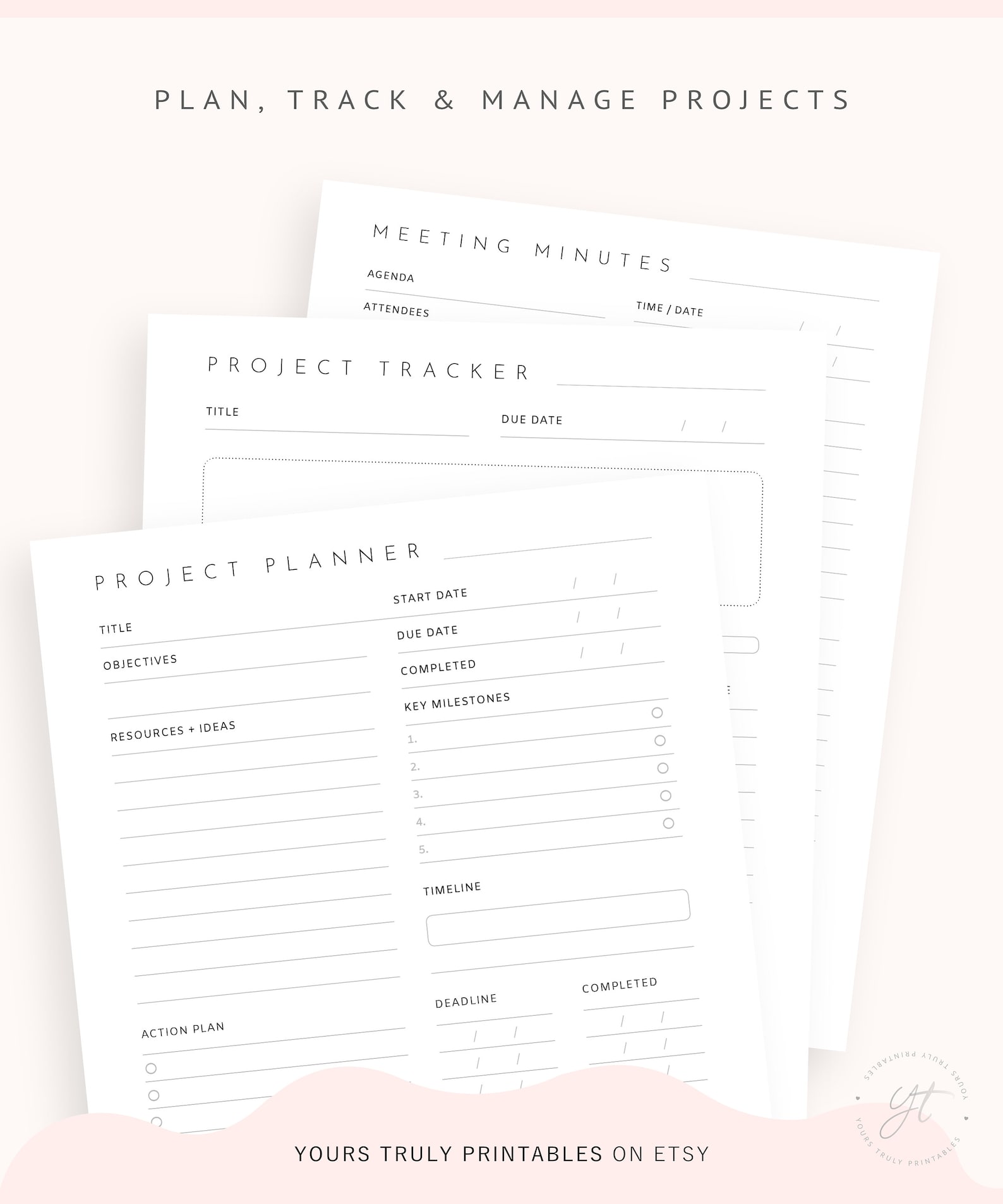 Project Planner Printable, Work Planner, Project Timeline Tracker ...