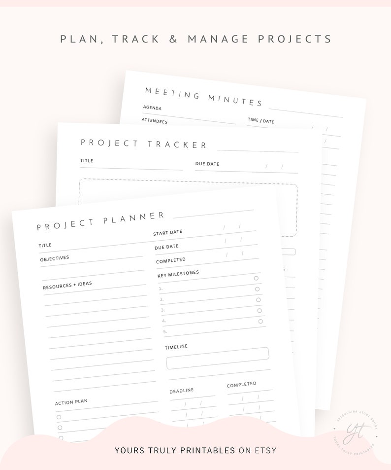 Project Planner Printable, Work Planner, Project Timeline Tracker ...