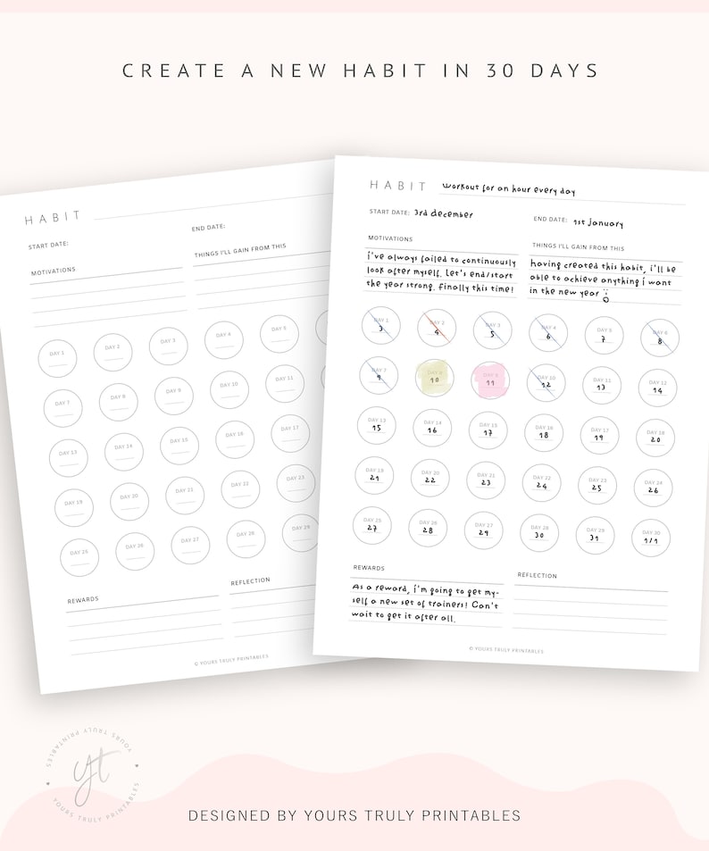 Habit Tracker Printable Monthly Habits 30 Day Habit - Etsy Canada