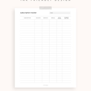 Subscription Tracker Printable – Monthly Expense Tracker, Yearly ...