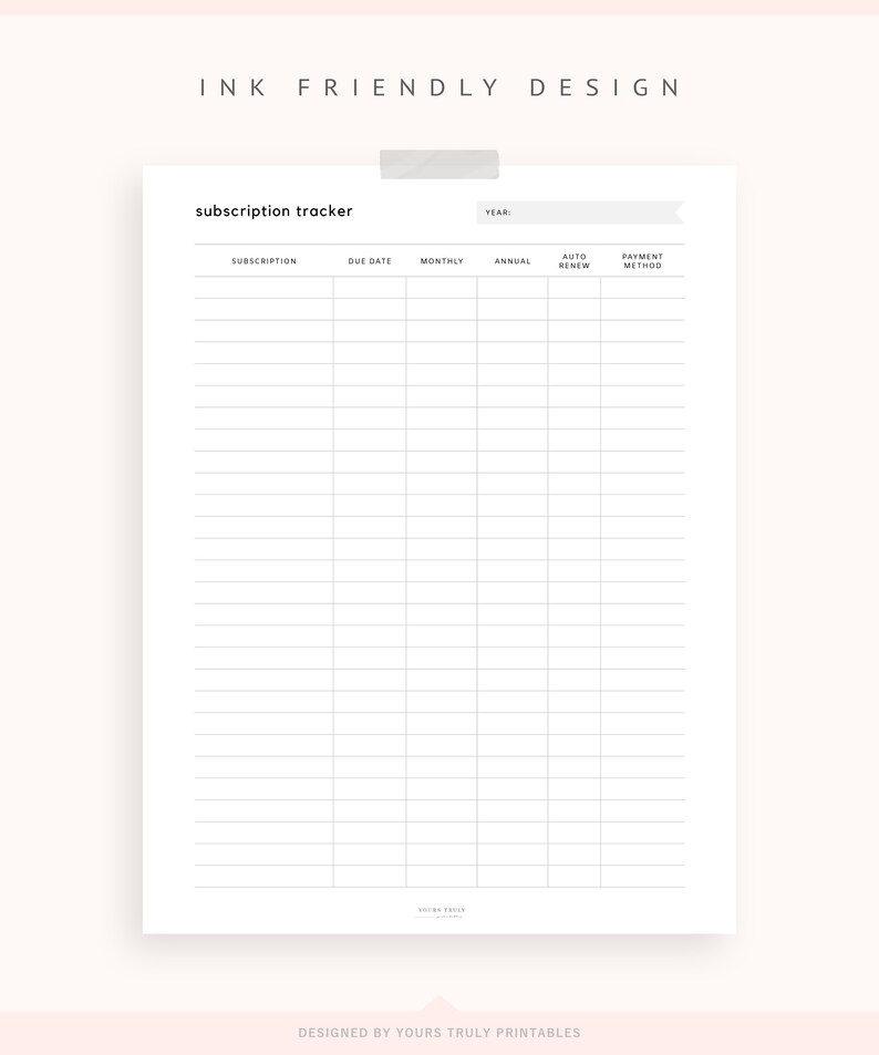 Subscription Tracker Printable – Monthly Expense Tracker, Yearly ...
